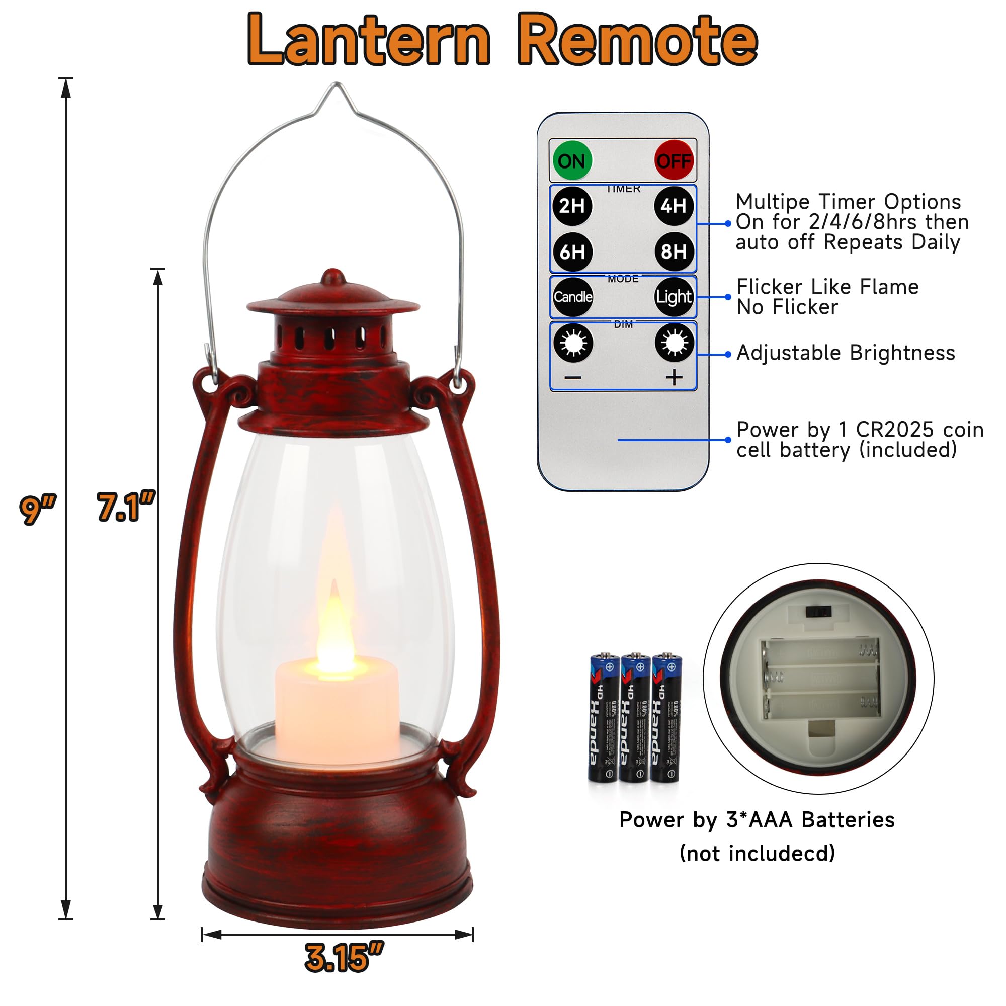 Reperla Vintage Red Lantern Decor wth Remote, 8" Candle Lantern with ...