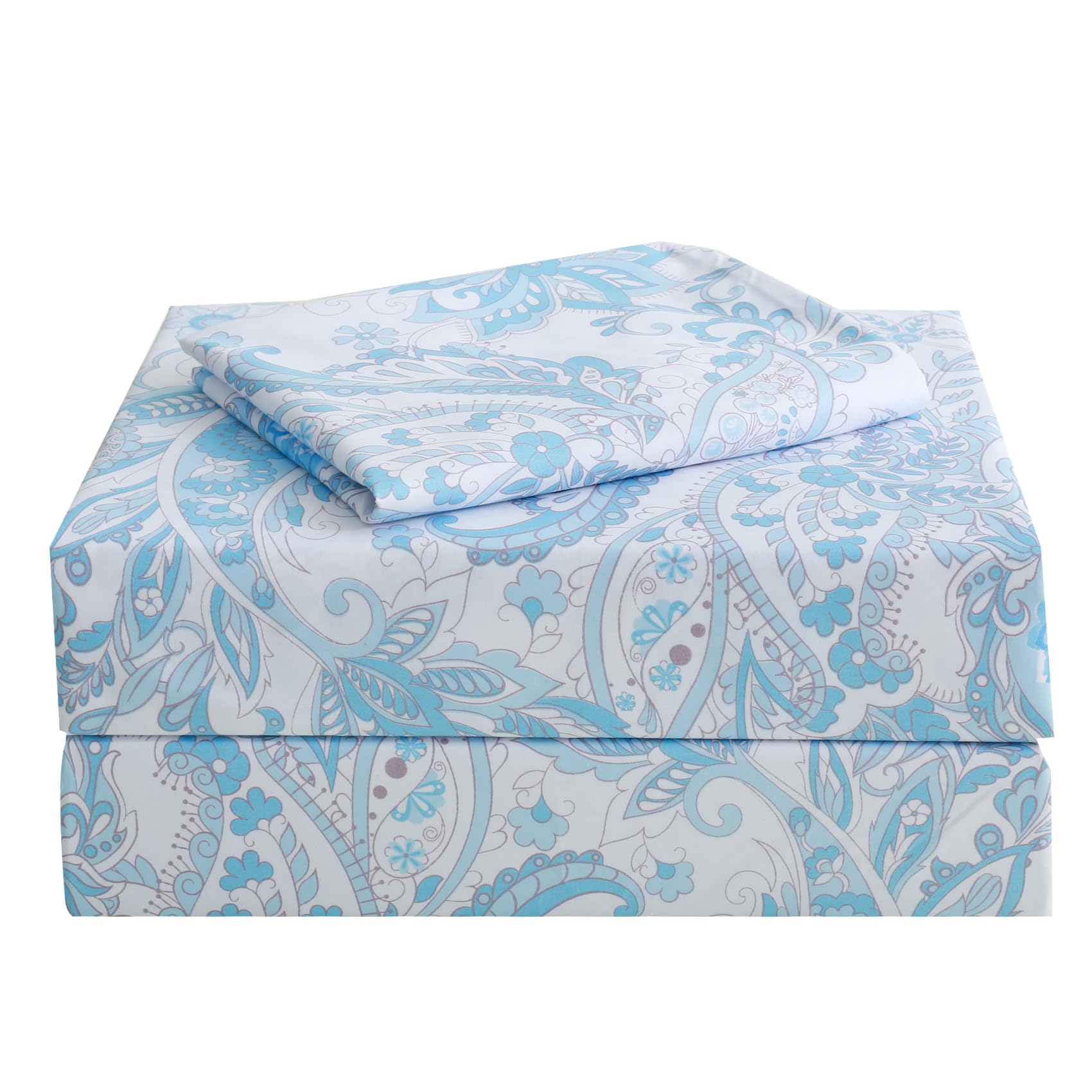 Amazon.com: JSD Blue Paisley Sheet Set Twin Size, 3 Piece Soft Floral ...
