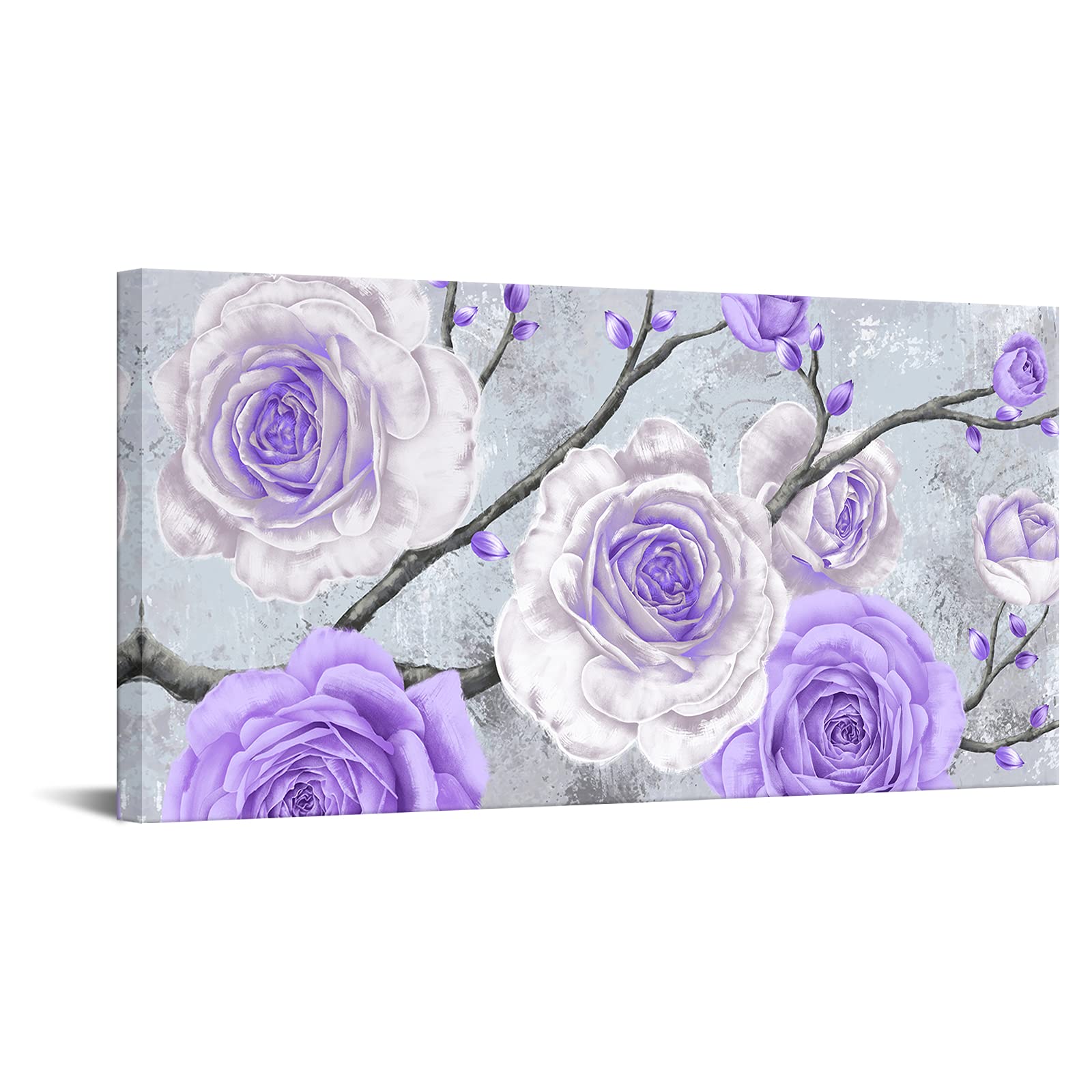RnnJoile Purple Flower Wall Art Large Rose Canvas Painting Pictures ...