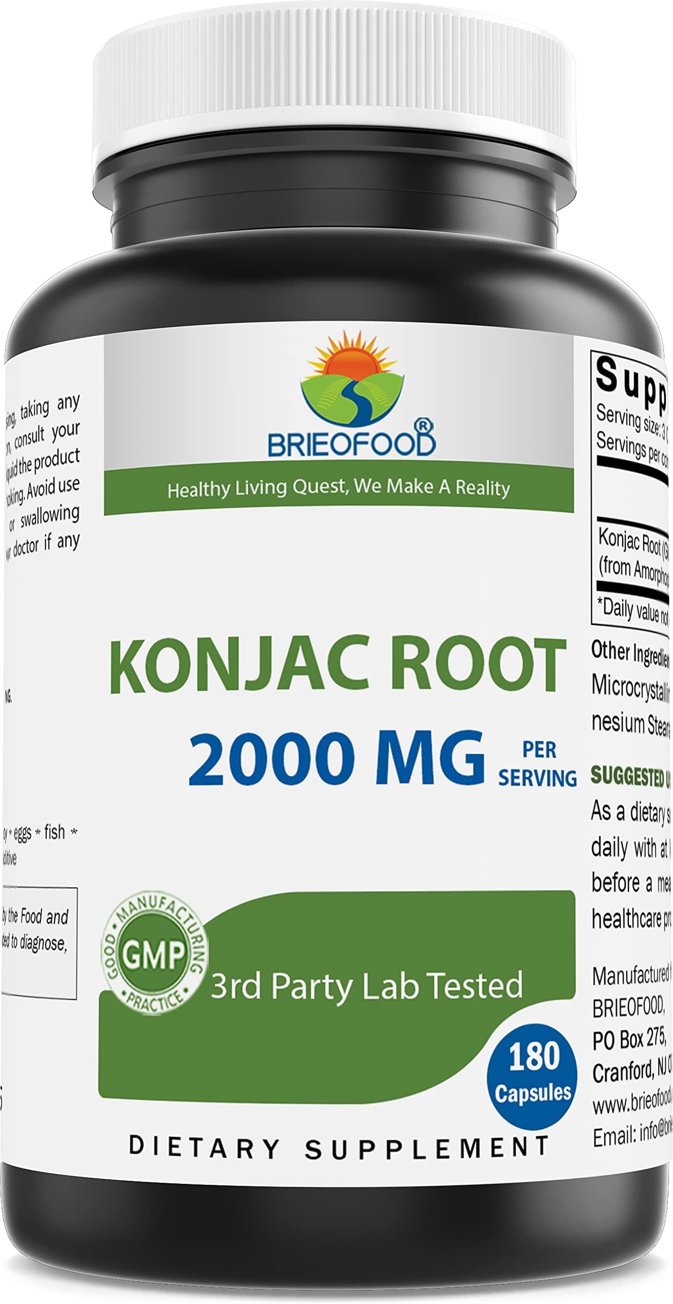 Amazon.com: Brieofood Konjac Root Glucomannan 2000 mg per Serving - 180 ...