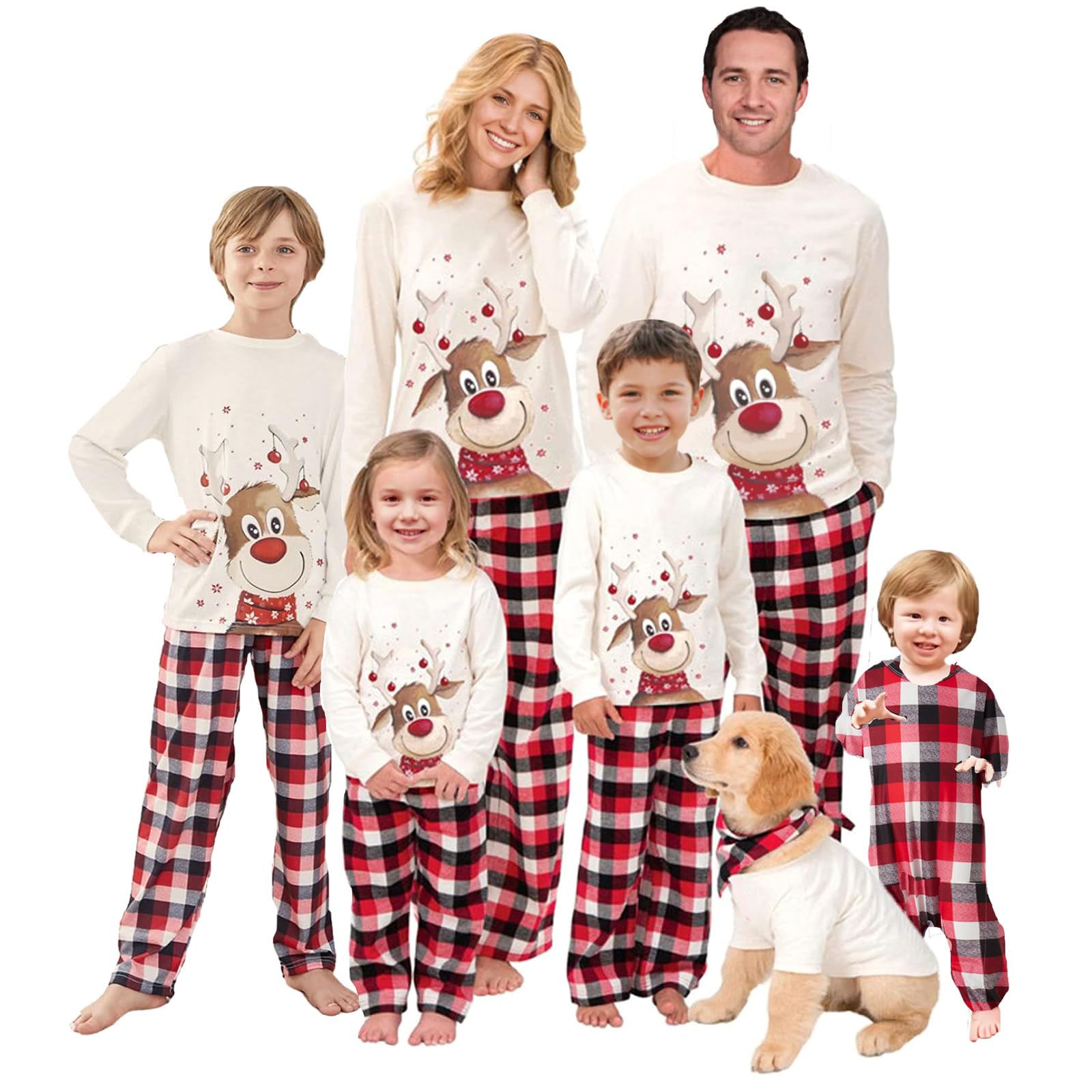 LOVHOT Christmas Pyjamas for Family Cute Xmas Reindeer Pajamas PJs Set ...