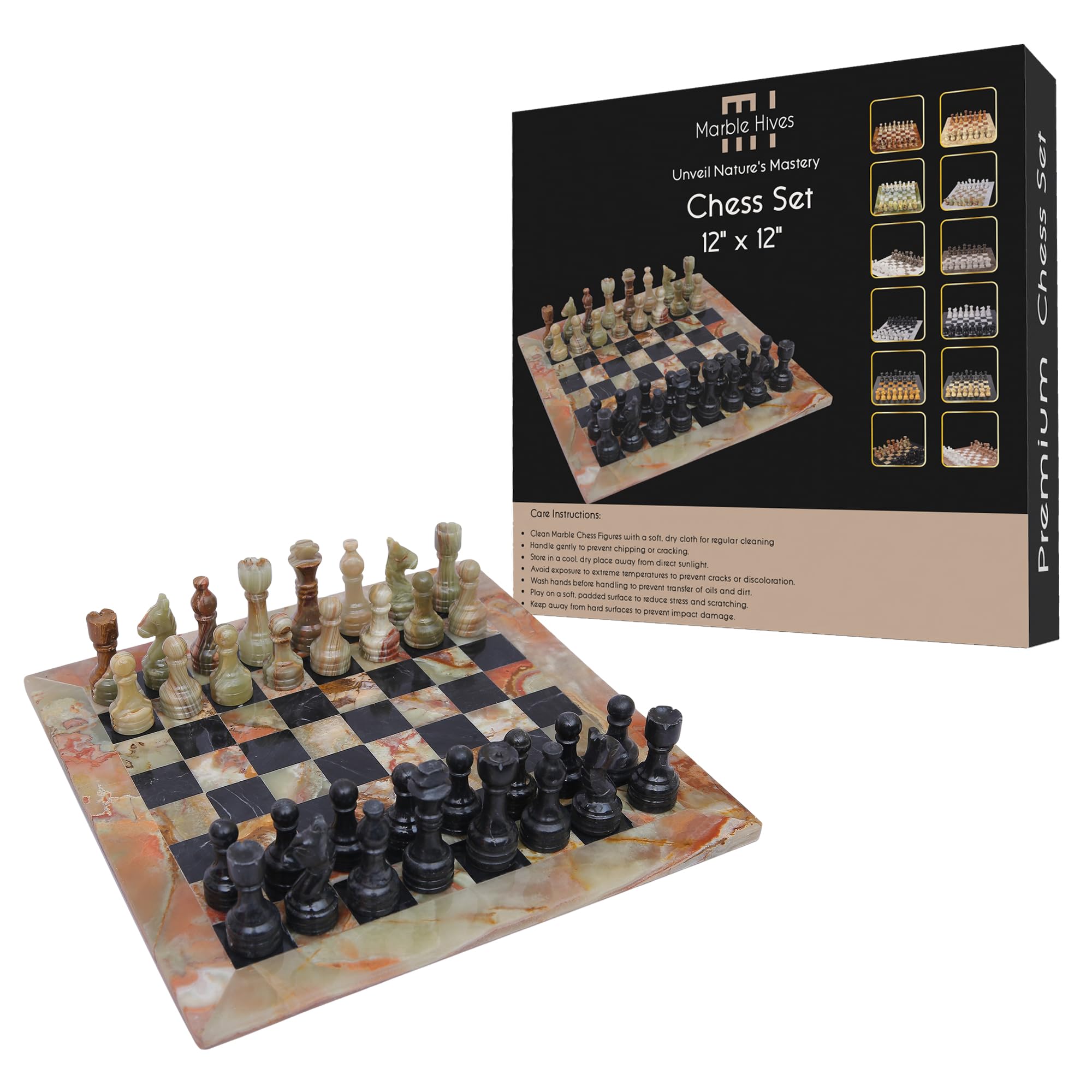 Amazon.com: Handmade Marble Chess Set - Angori & Black (12 x 12 Inches ...