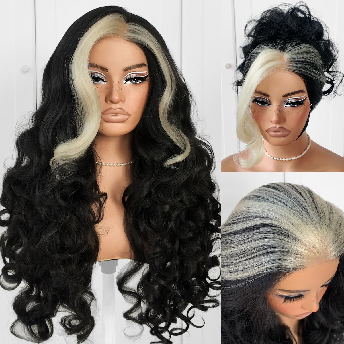 Amazon.com: MITIMES 13x6 Skunk Stripe Wig Glueless Crazy Body Wave Lace ...