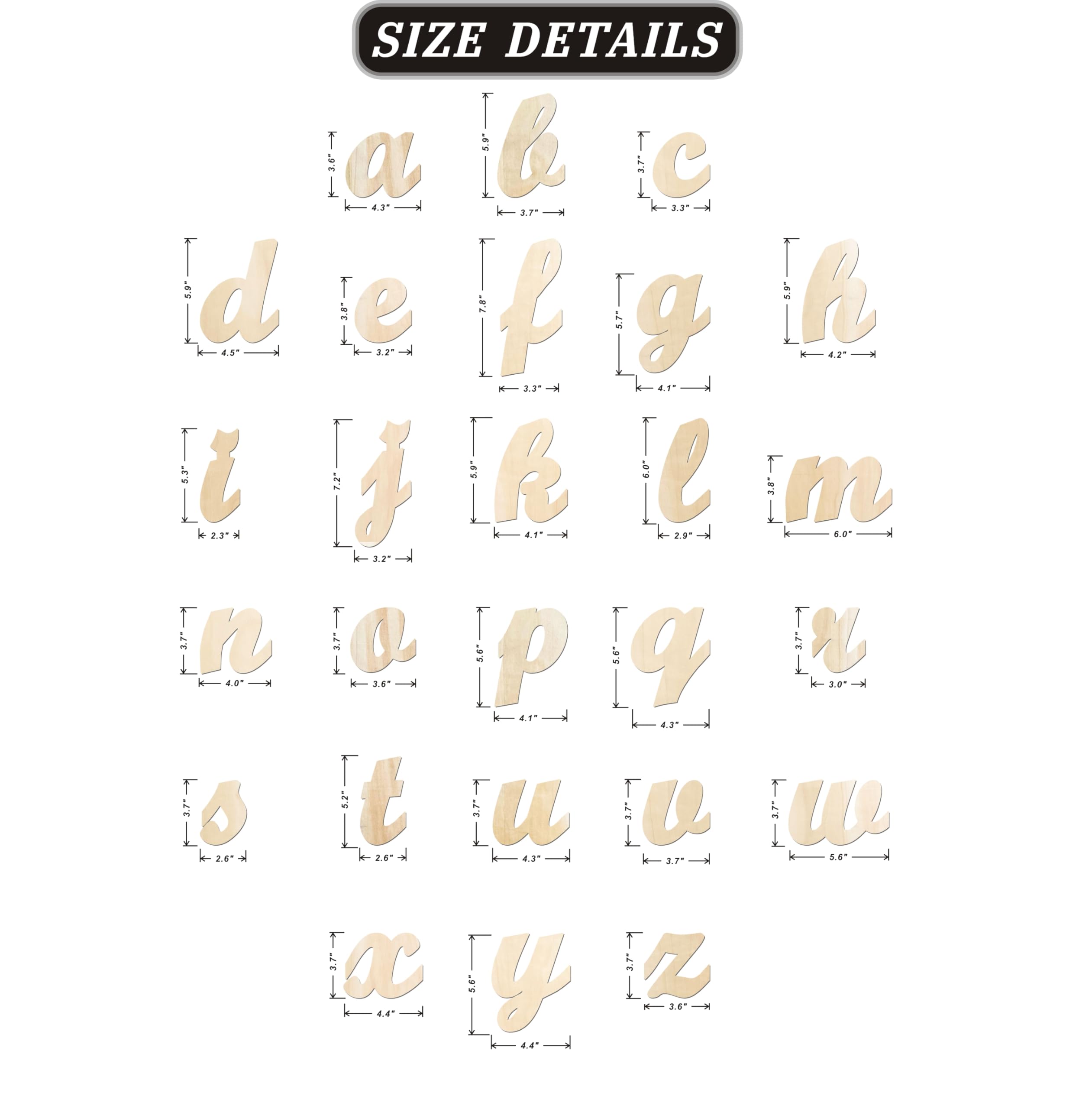 Snapklik.com : 3.7 To 6 Inch 102 Pieces Wood Letters Cursive Lowercase ...