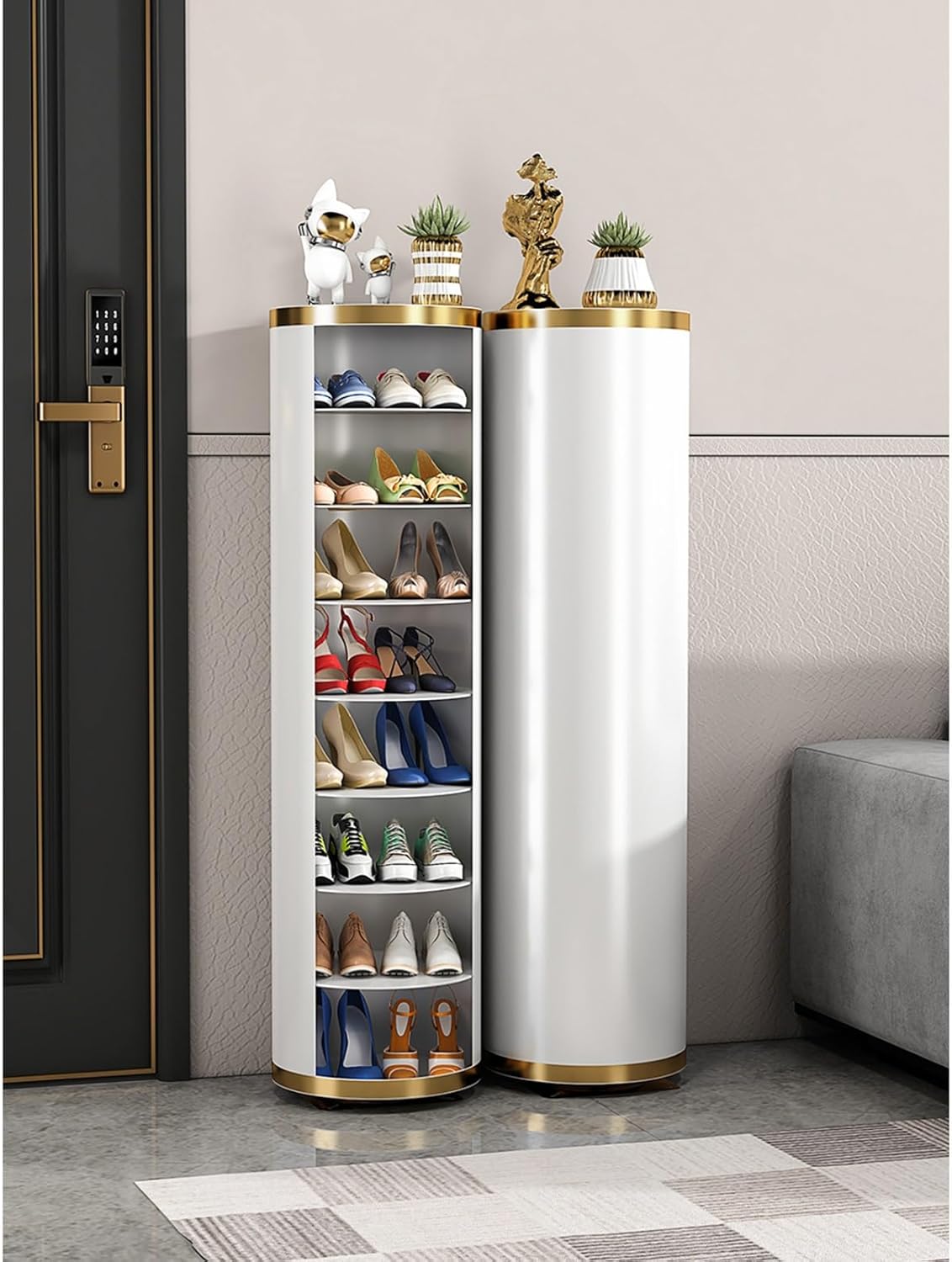 Tall Round Rotating Shoe Rack 360° Rotating Shoes Shelf Vertical Shoe ...