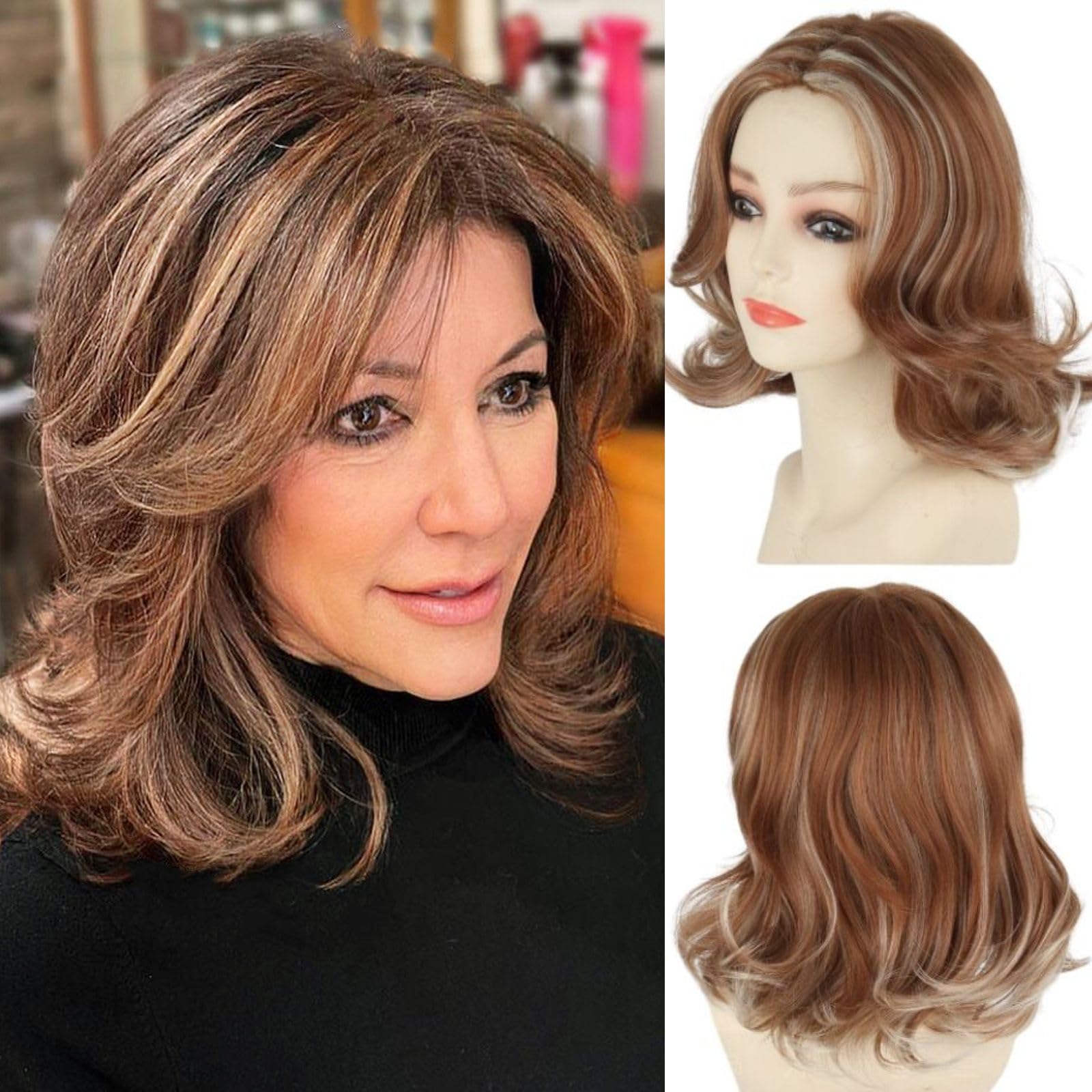 Amazon.com : LEOSA Short Honey Bonde Wig Short Layered Wig for Women ...