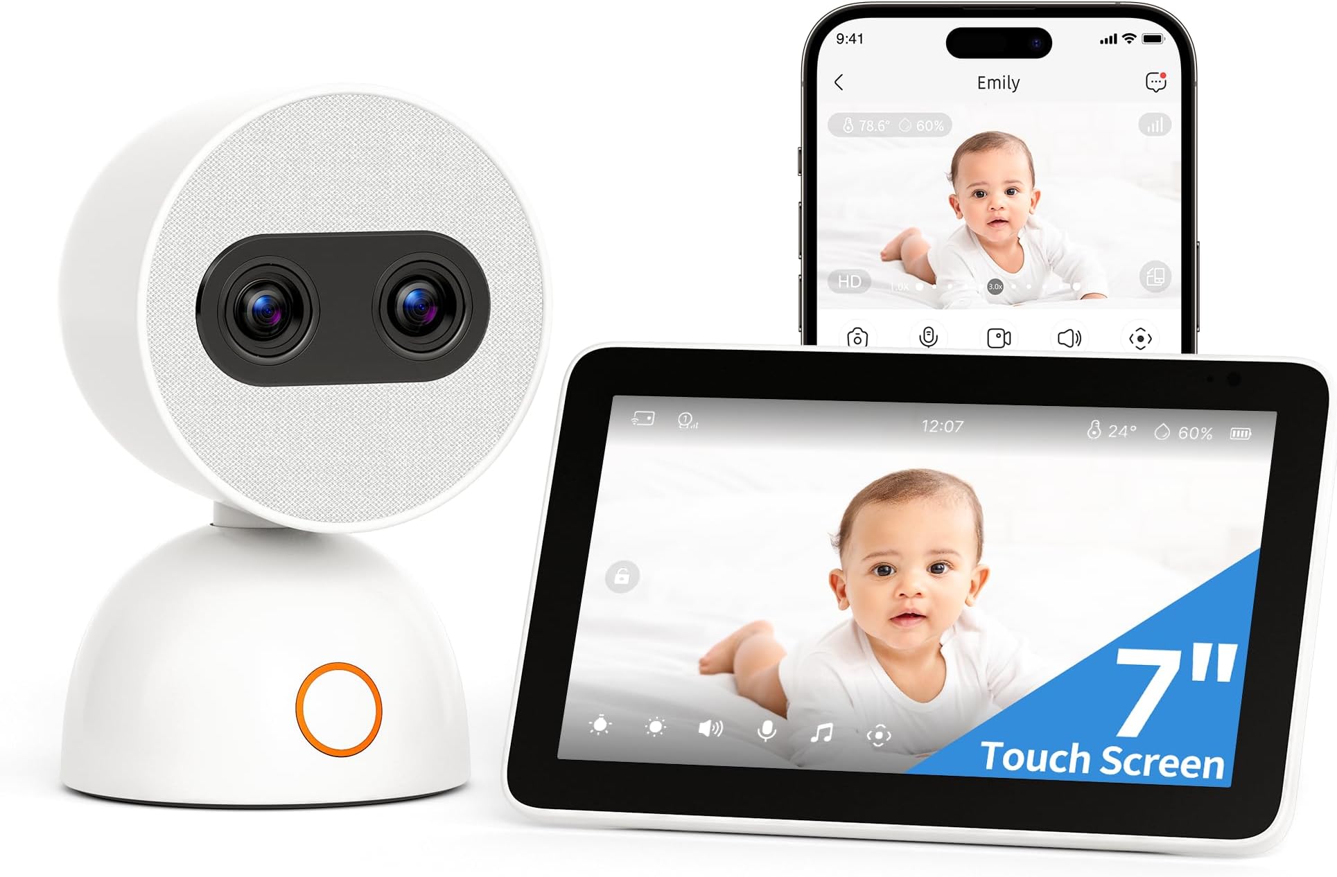 Amazon.com: Simsky Video Baby Monitor with 2× 4MP Camera, 7" HD Touch ...