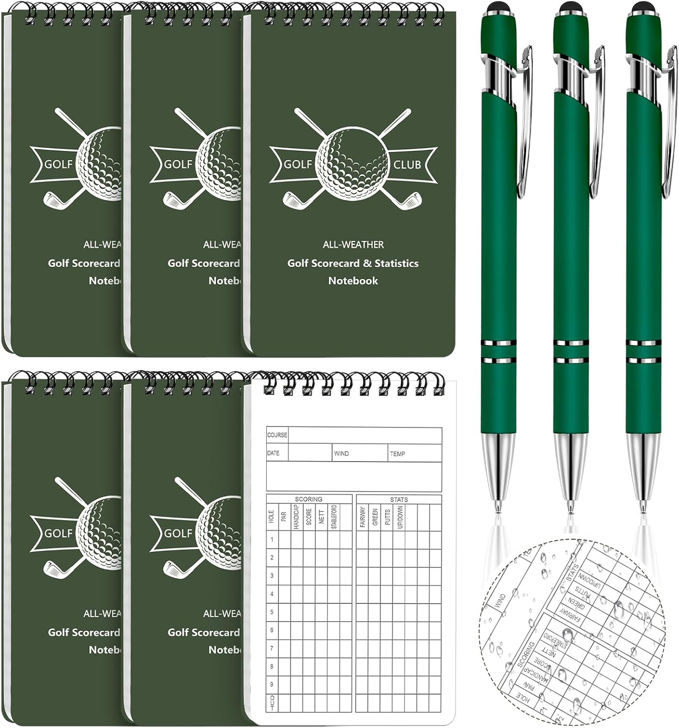 Amazon.com: Augacage 6 Pcs Waterproof Golf Scorecard Book with 3 Pcs ...