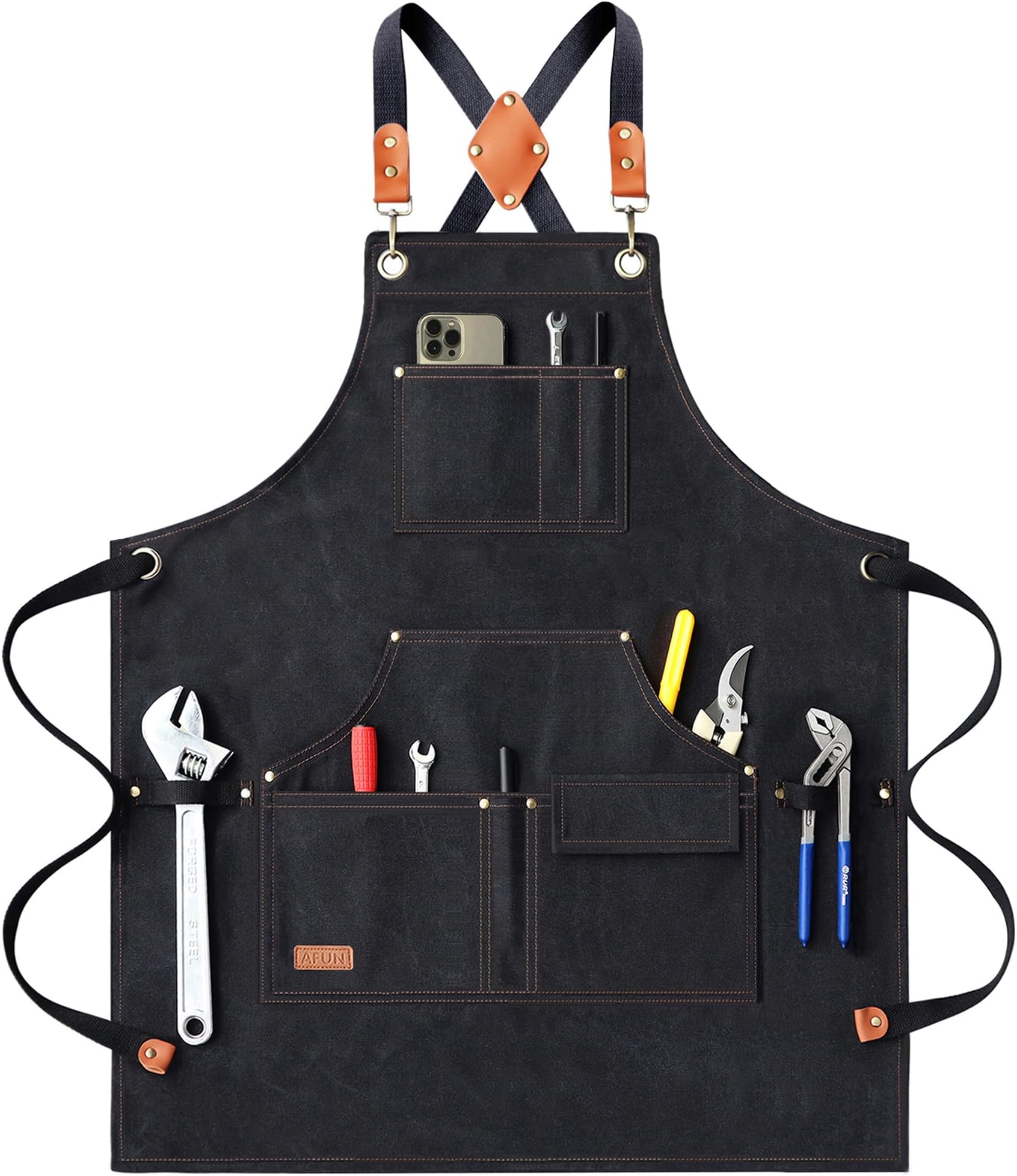 AFUN Work Aprons for Men with Large Pockets, Cotton Canvas Cross Back ...