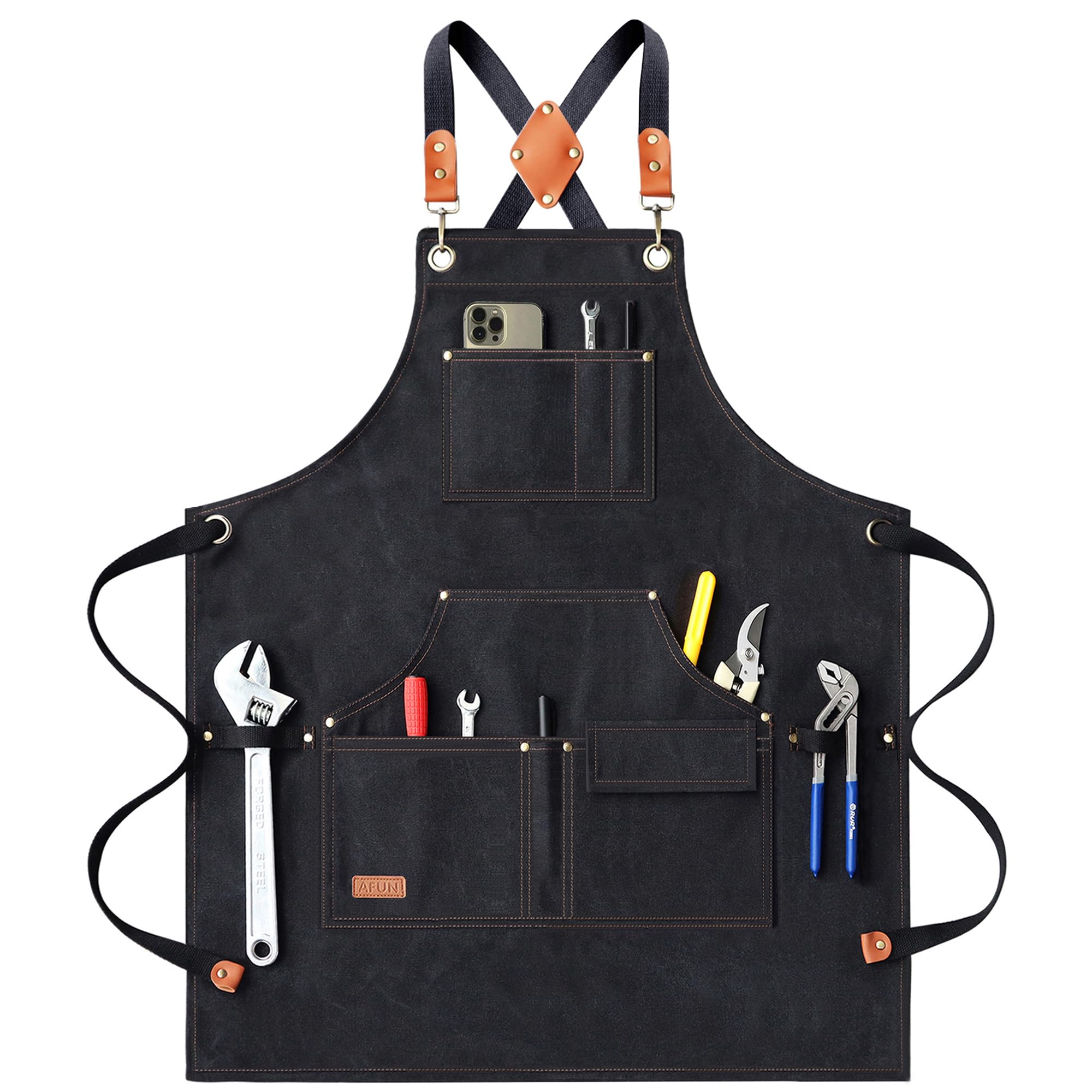AFUN Work Aprons for Men with Large Pockets, Cotton Canvas Cross Back ...