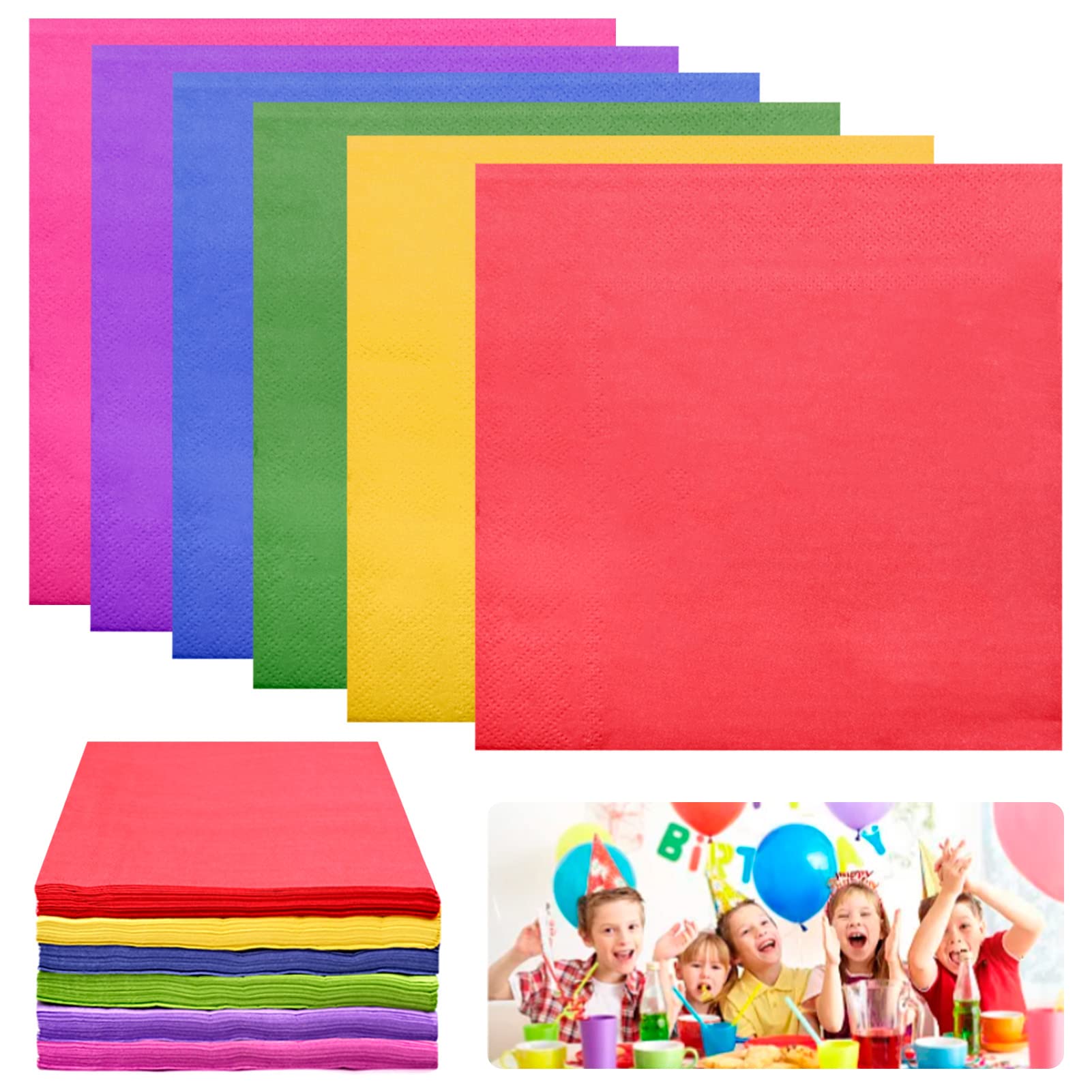 120 Pieces Rainbow Paper Napkins, 2 Ply Multicolor Paper Napkin, Party ...