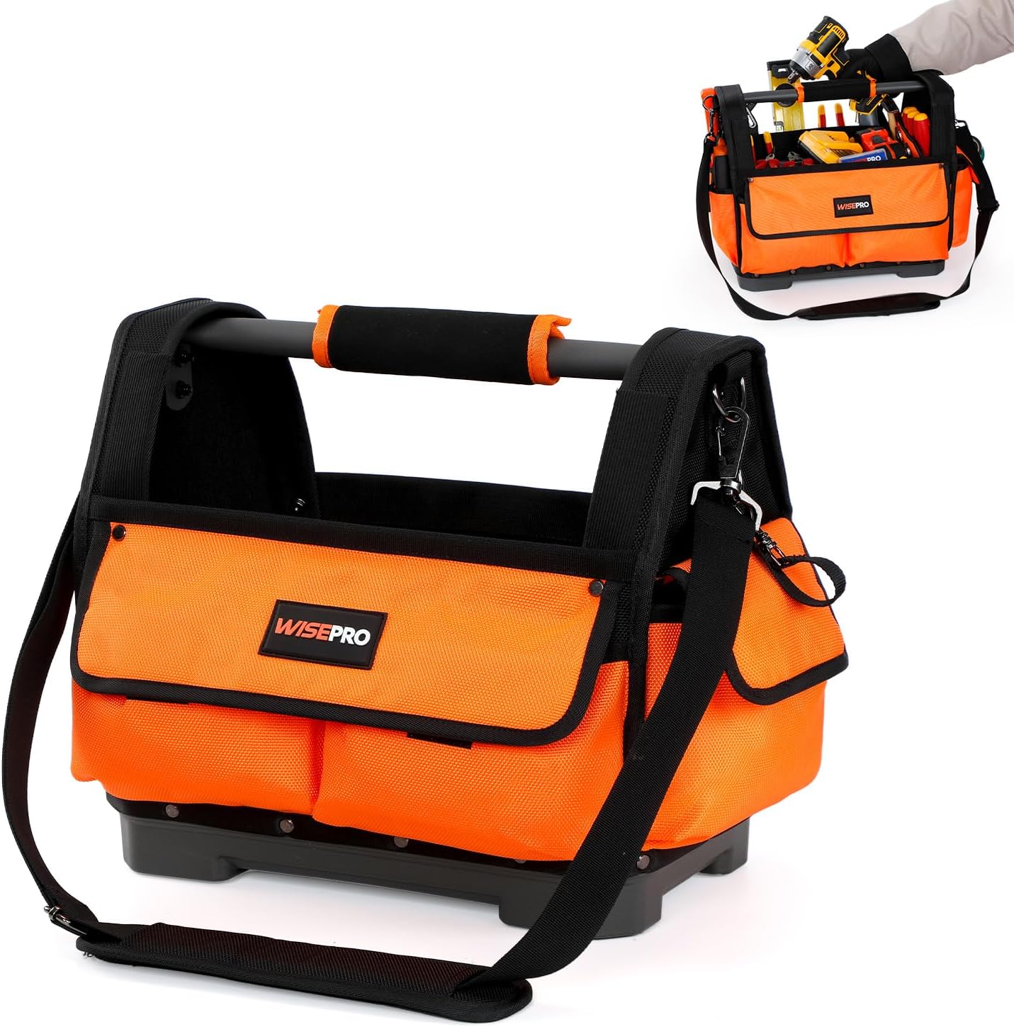 WISEPRO Offene Werkzeugtasche,Stabiler Metall-Handgriff & Schultergurt ...