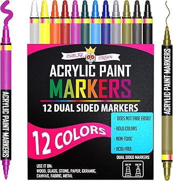 Amazon.com: Acrylic Paint Markers Dual Tip (12 Pack) - Acrylic Markers ...