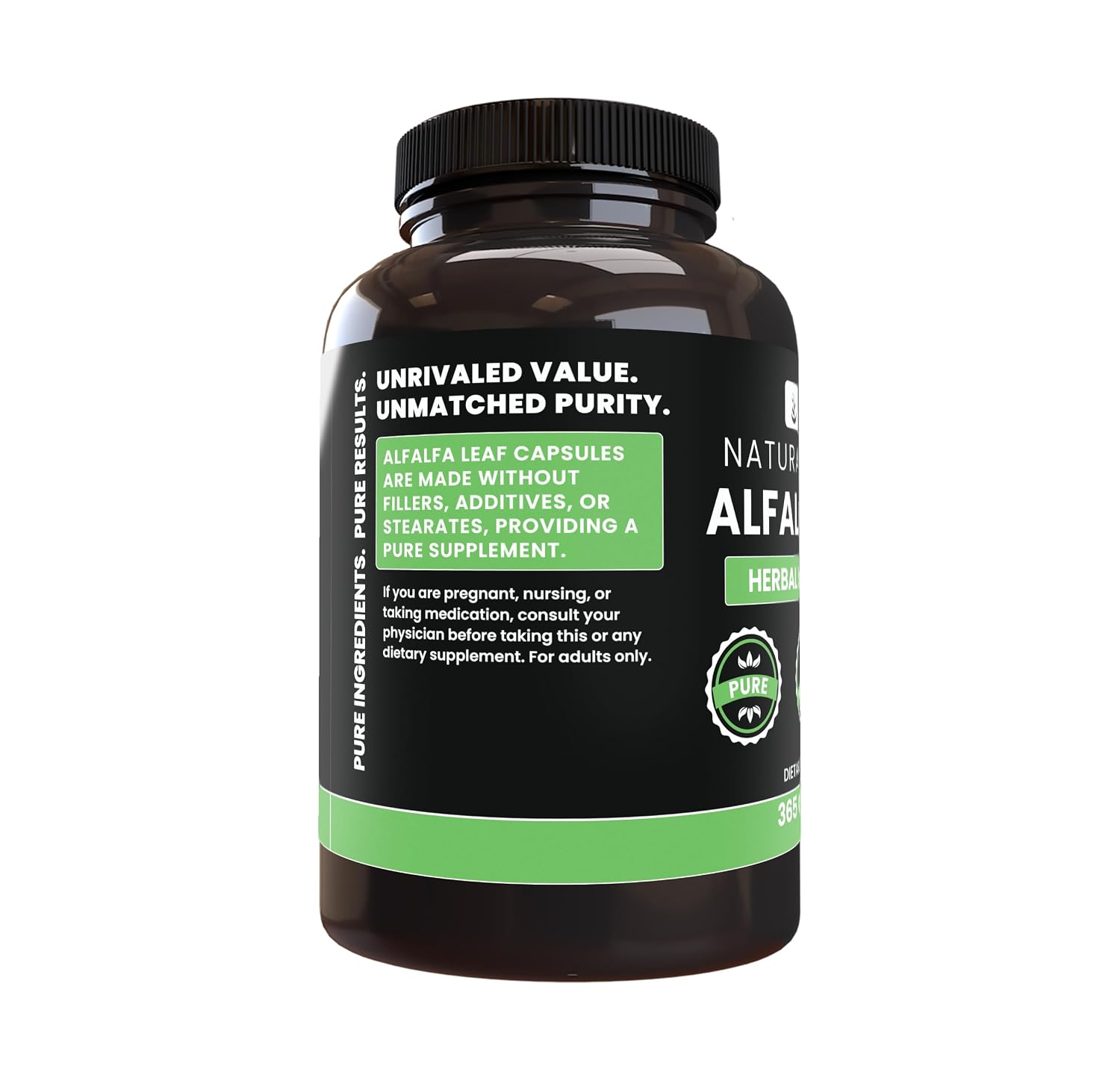 PURE ORIGINAL INGREDIENTS Alfalfa Leaf (365 Capsules) No Magnesium Or ...
