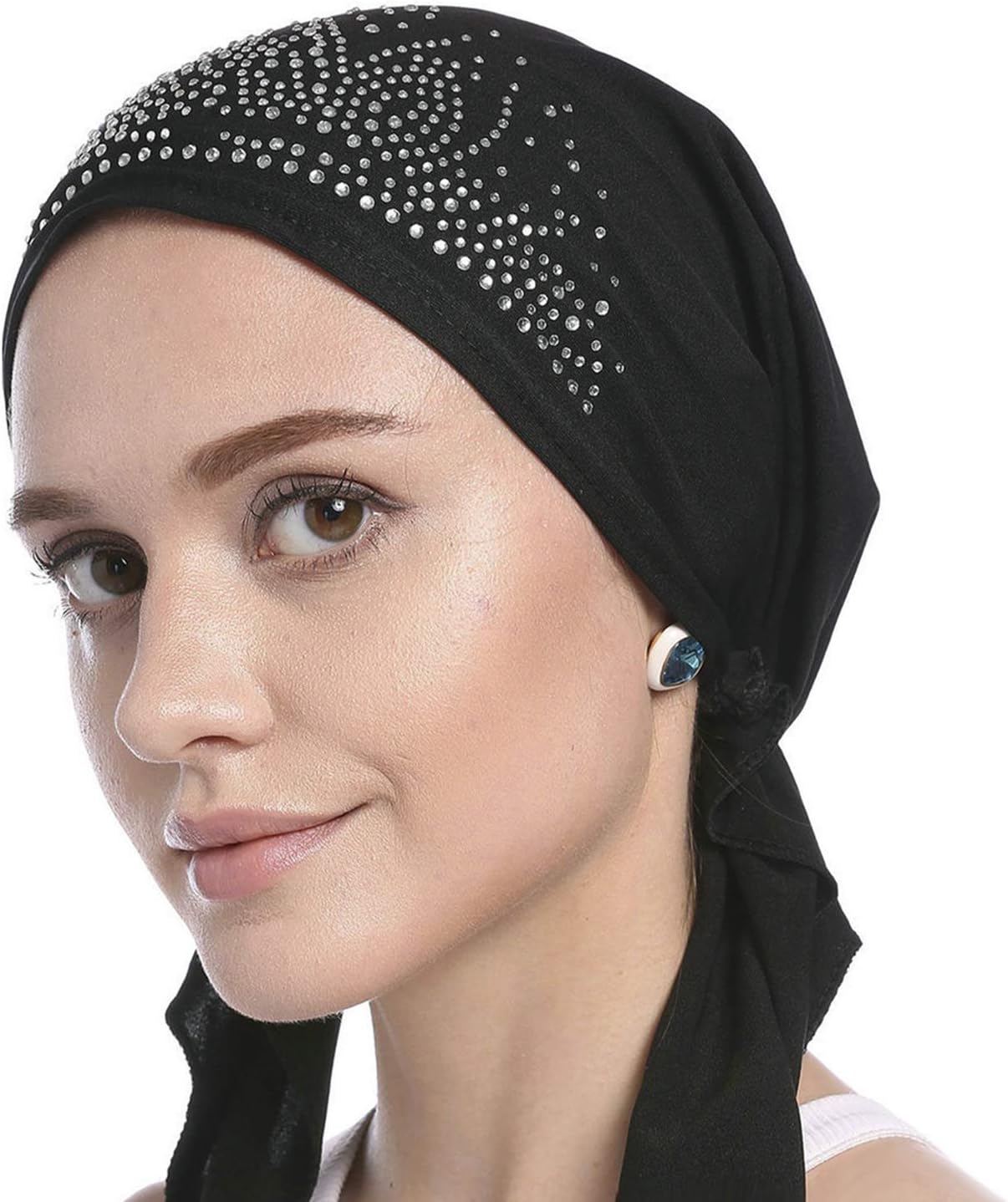 Women Crystal Muslim Turban Hat Stretchy Head Wrap Beanie Islamic ...