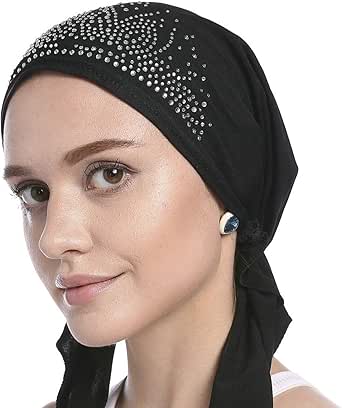 Women Crystal Muslim Turban Hat Stretchy Head Wrap Beanie Islamic ...
