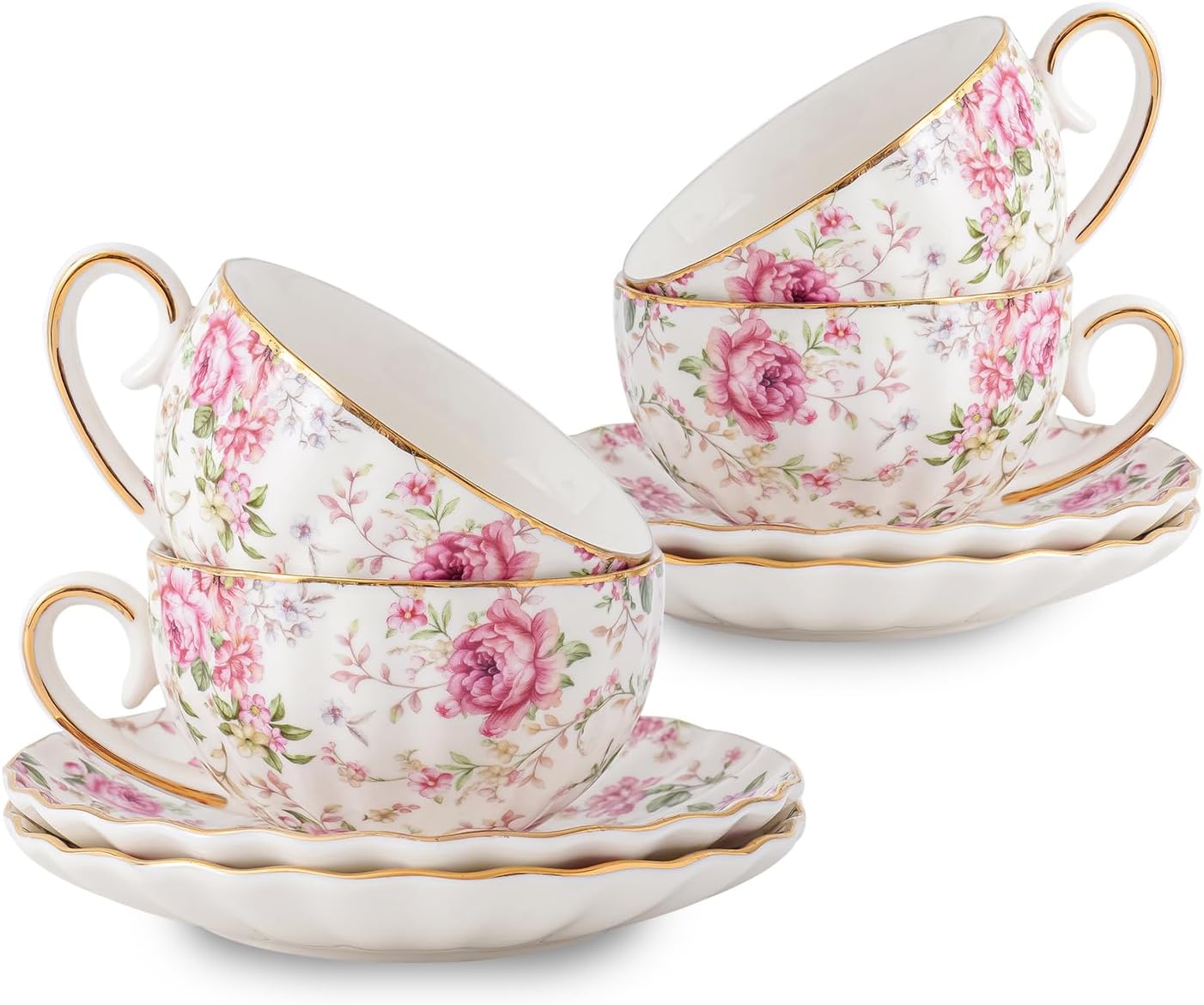 Amazon.com | Jusalpha Fine China Tea Sets Vintage Rose Flower Series ...