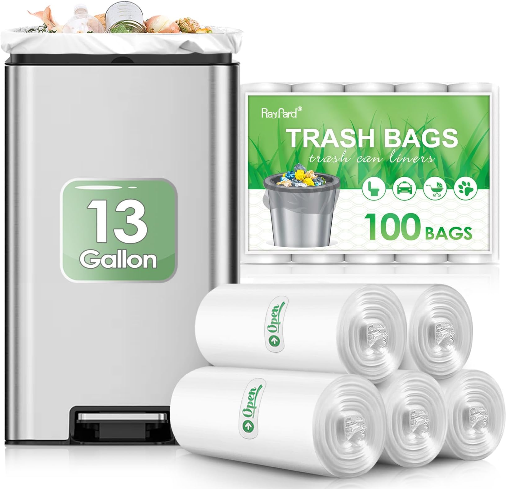 Amazon.com: Cand 13 Gallon Clear Kitchen Garbage Bags, 110 Counts ...