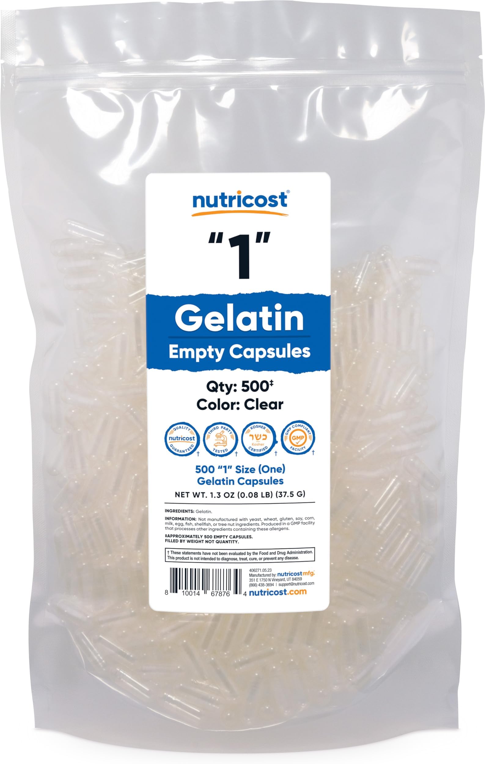 Amazon.com : Nutricost Empty Capsules Gelatin Size 0-500 Clear Empty '0 ...