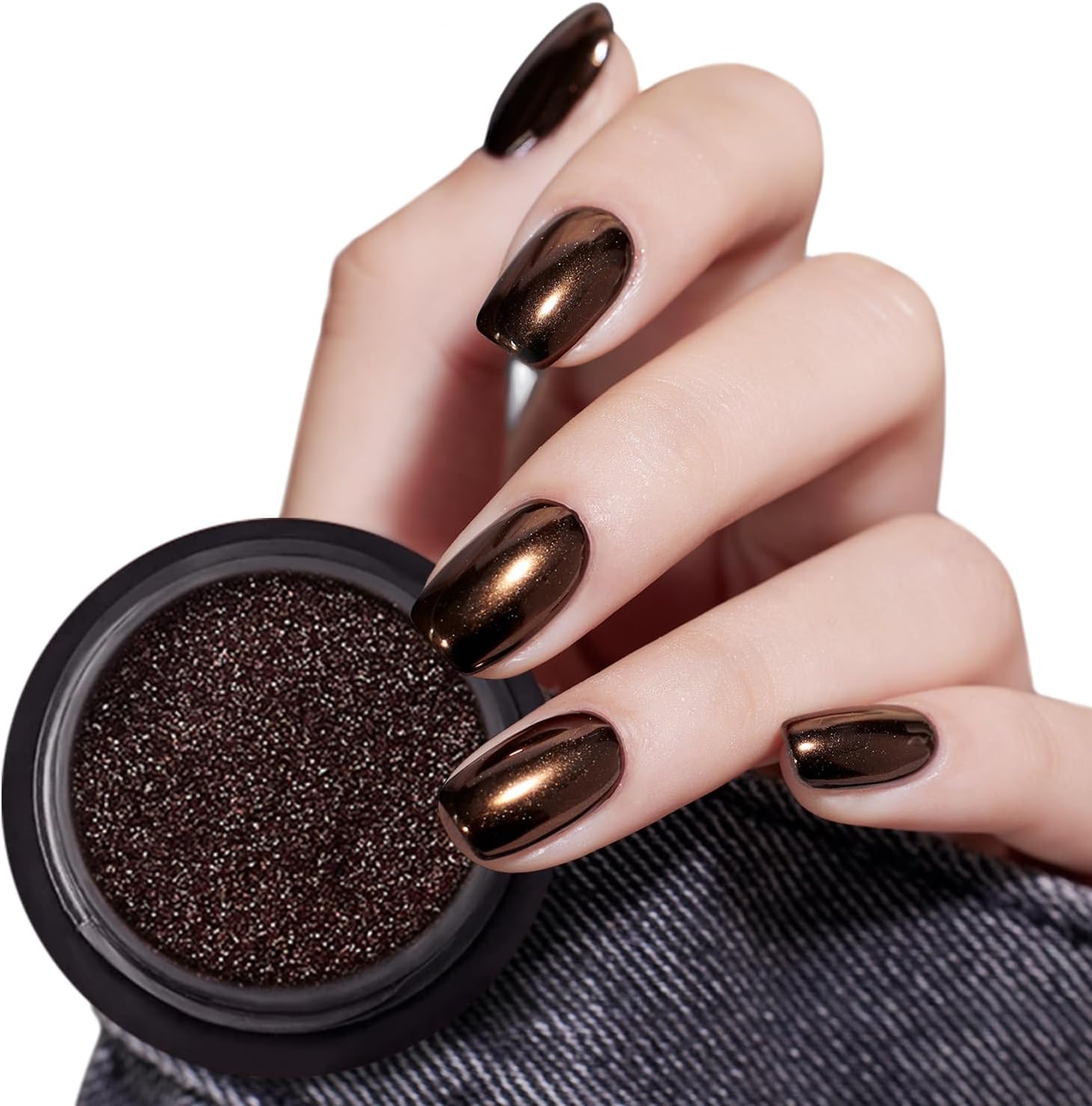 Amazon.com: Chocolate Brown Chrome Nail Powder Holographic Metallic ...