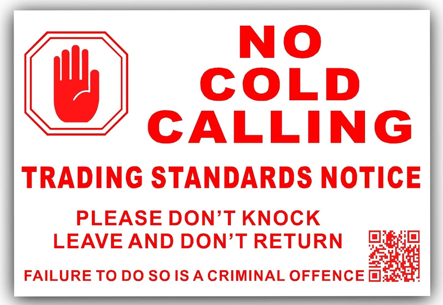 1 x HAND Design-No Cold Callers,Salesman Calling Warning House Sticker ...
