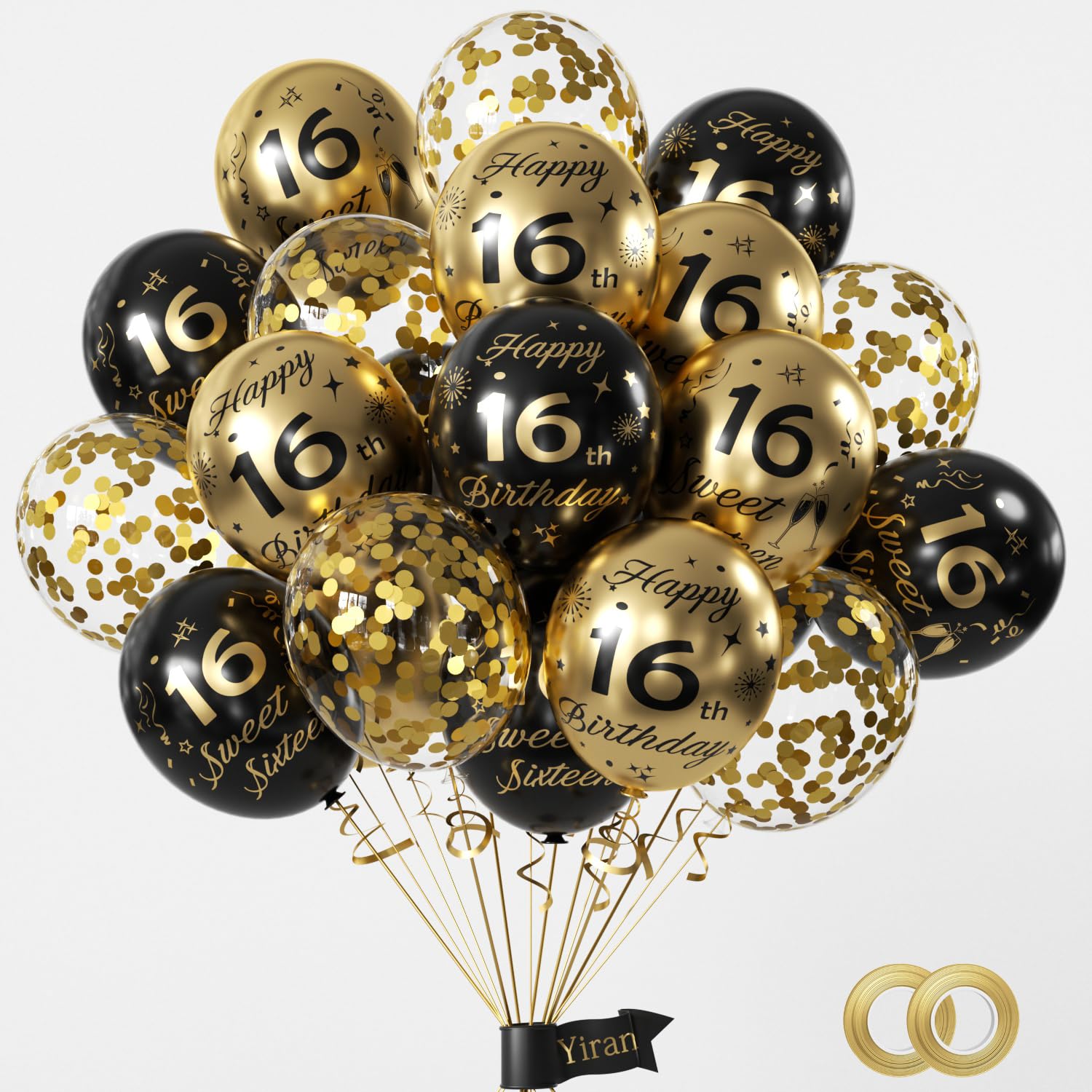 Amazon.com: Yiran 16th Birthday Balloons, Black Gold Number 16 Balloons ...