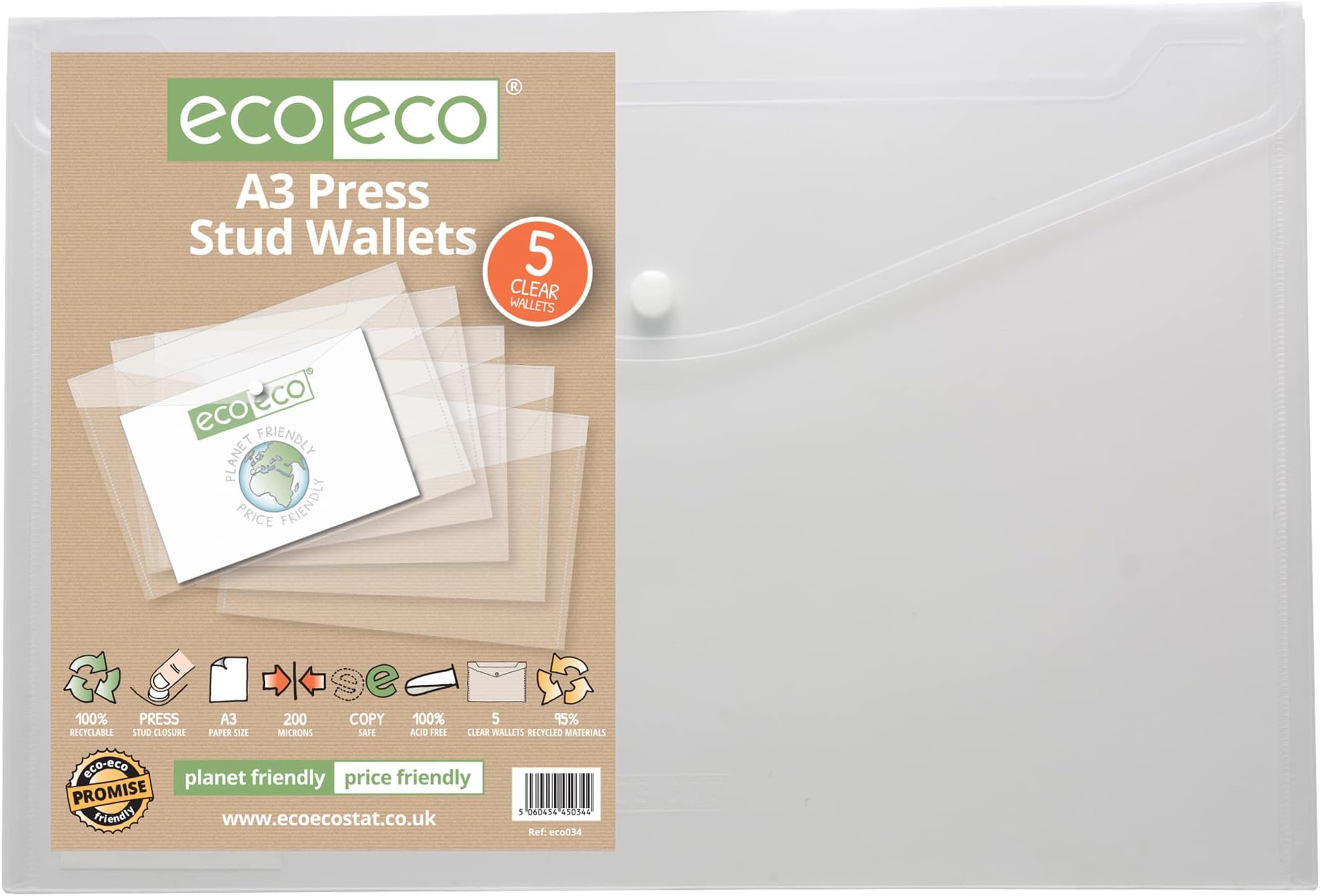 Rapesco 1042 ECO Popper Wallets, A3, Clear Transparent, Pack of 5 ...
