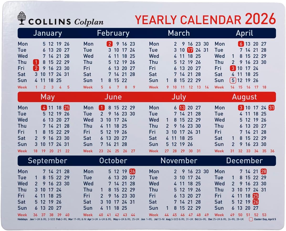 Collins - Colplan - A4 Yearly Calendar Planner 2026 (CDS1-26) : Amazon ...