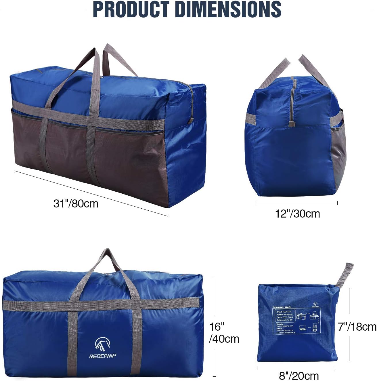 REDCAMP Foldable Travel Bag, 96L Extra Large Sports Bag, Packable ...