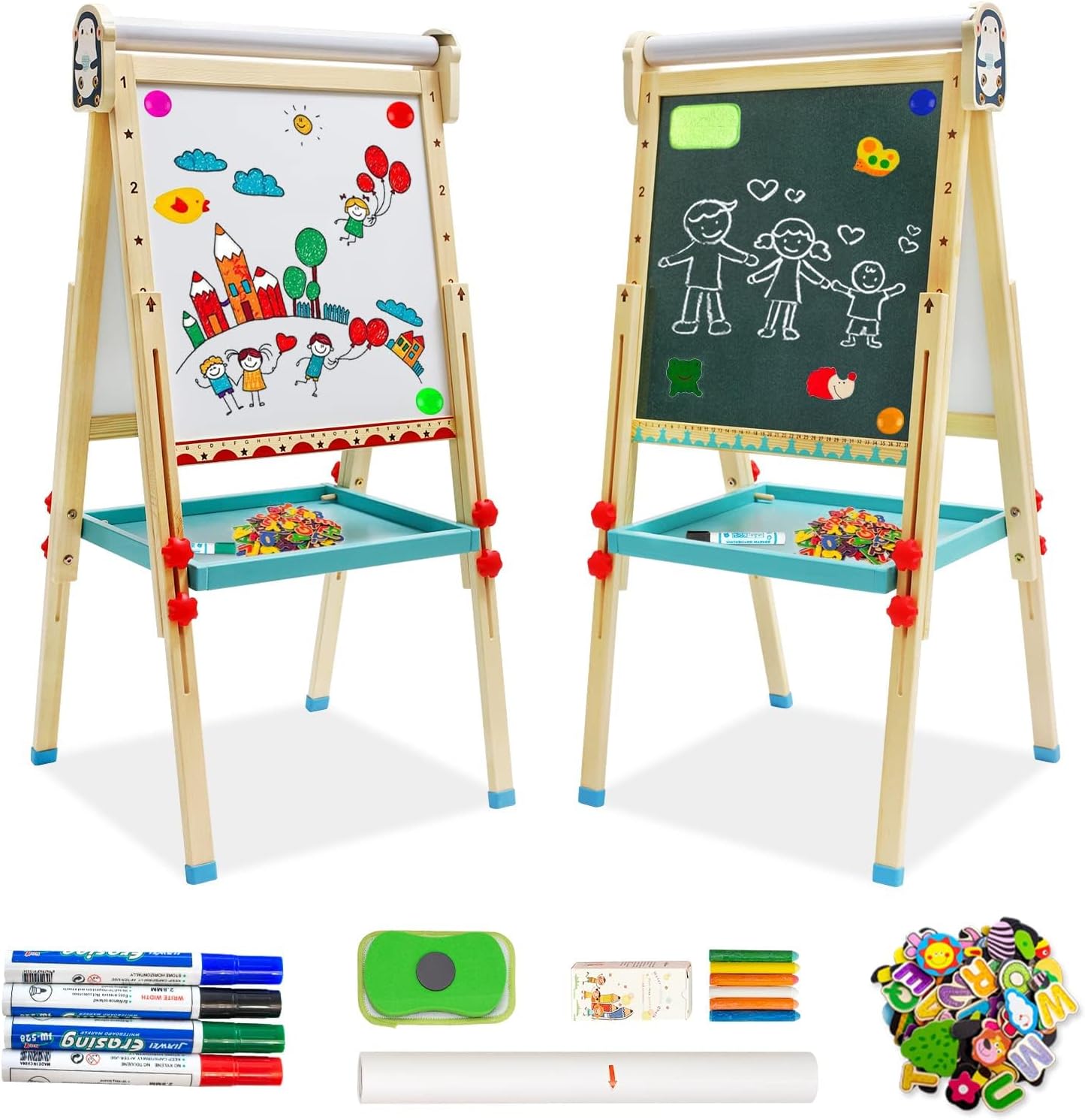 Amazon.com: Wooden Art Easel for Kids, Double Sided Kids Easel with ...