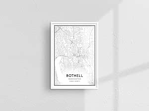 Amazon.com: Map of Bothell Wa Washington Black and White Poster | 11x17 ...