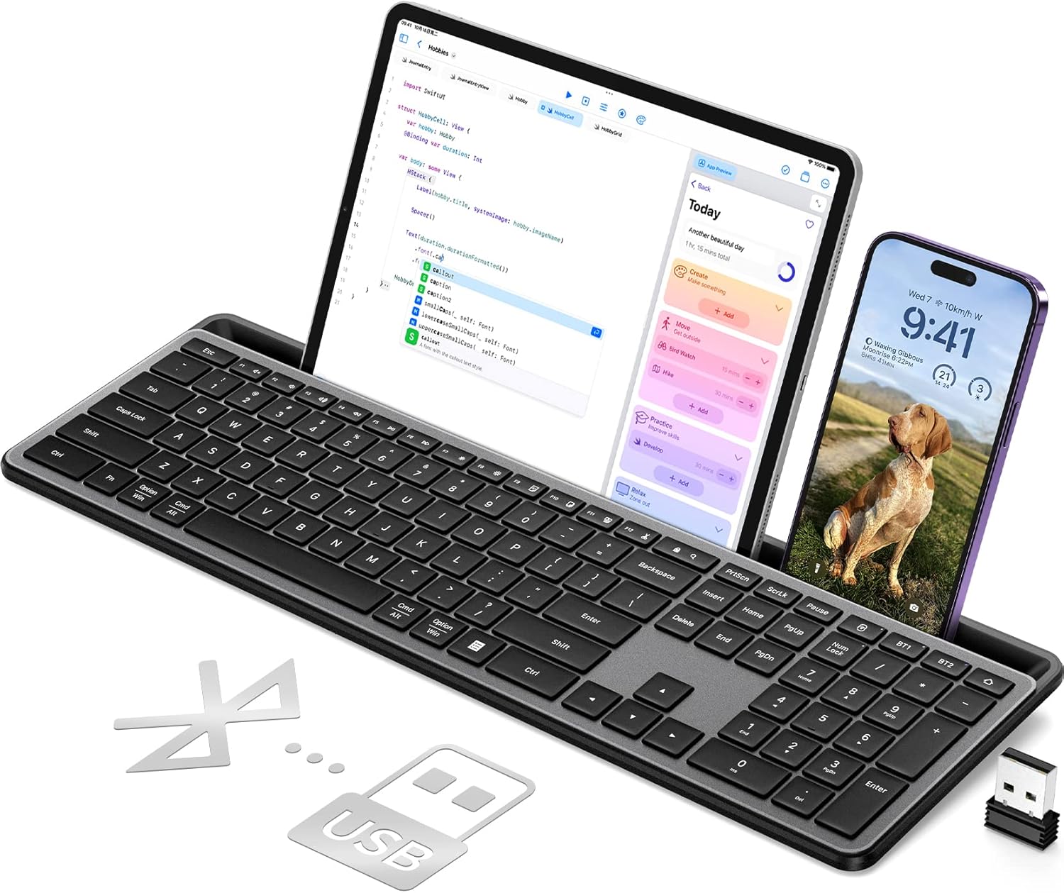 Amazon.com: Wireless Keyboard,Multi-Device 2.4G/Bluetooth Keyboard ...
