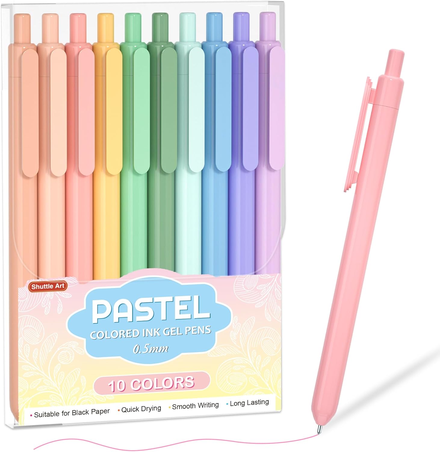 Shuttle Art Colored Retractable Gel Pens, 10 Pastel Ink Colors, Cute ...