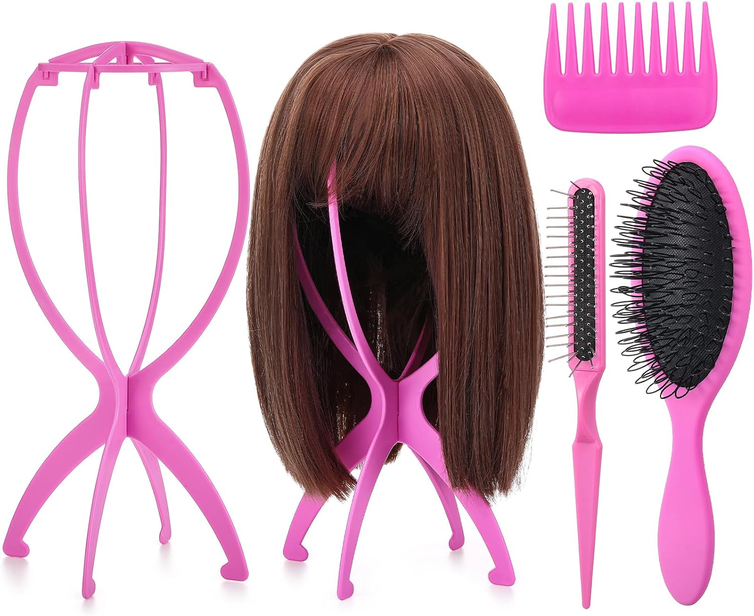 Amazon.com : ProSuites 2 Pack Pink Wig Head Stand with 3 PCS Wig Brush ...