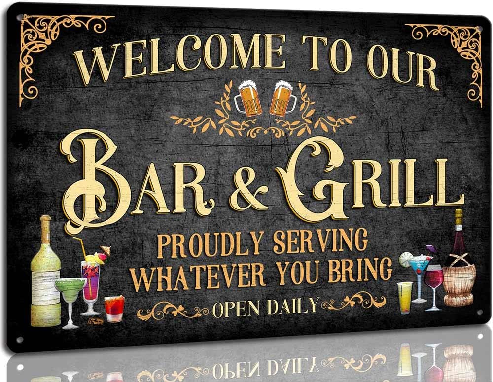 Amazon.com: Retro Bar and Grill Metal Signs Proudly Serving Whatever ...
