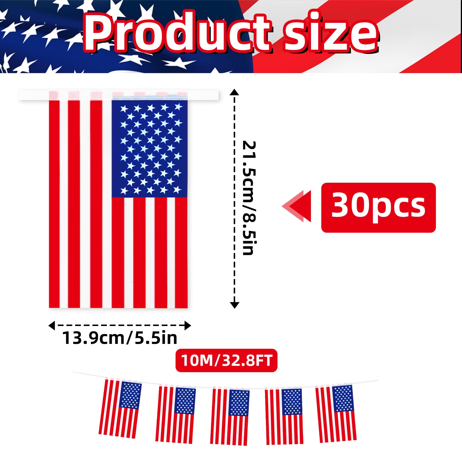 Snapklik.com : 32.8 Ft American Pennant Flags Banner, 30 Pcs Mini USA String Flags, Red White ...
