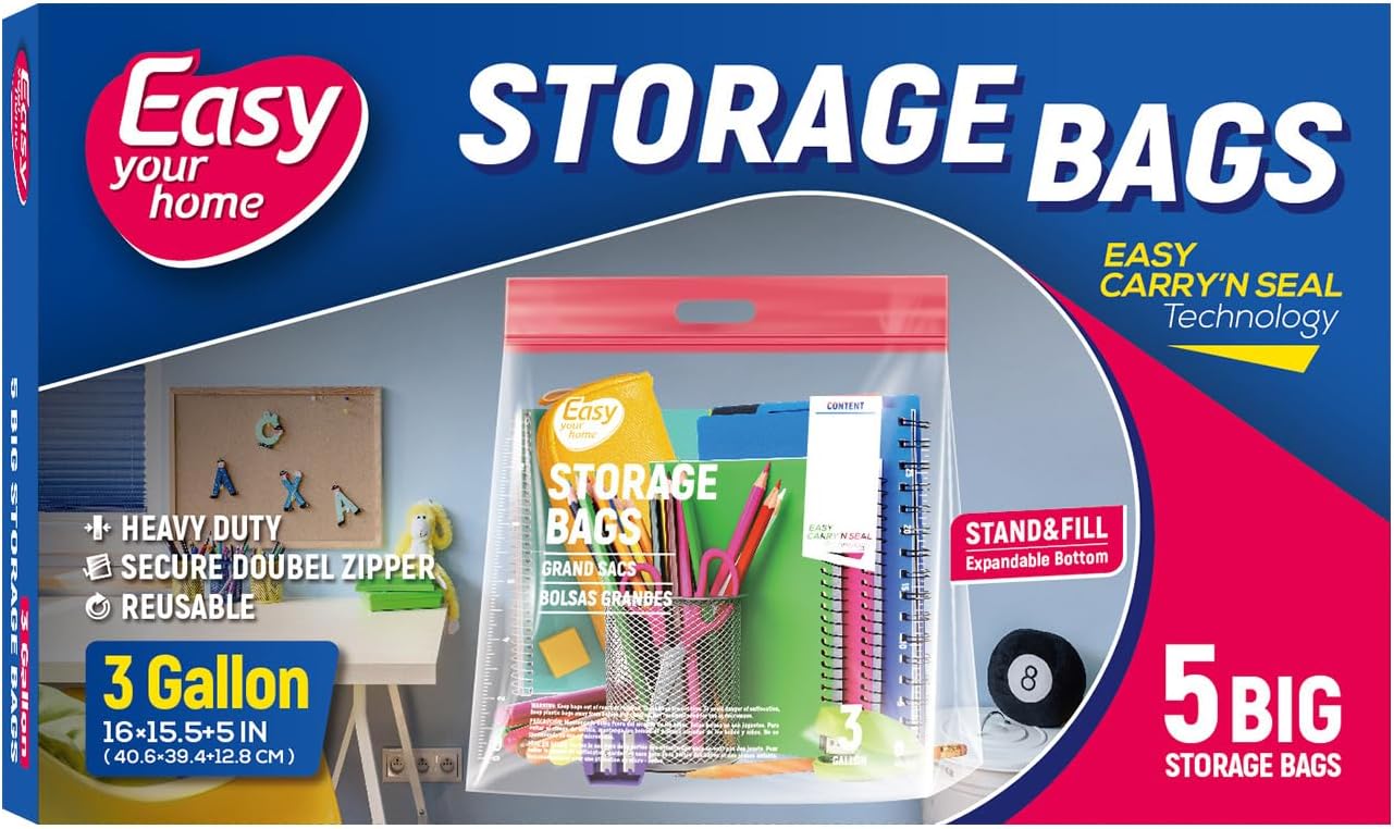 Amazon.com: EXTRA LARGE Zip Top Bags for Storage, 5 GALLON Resealable ...