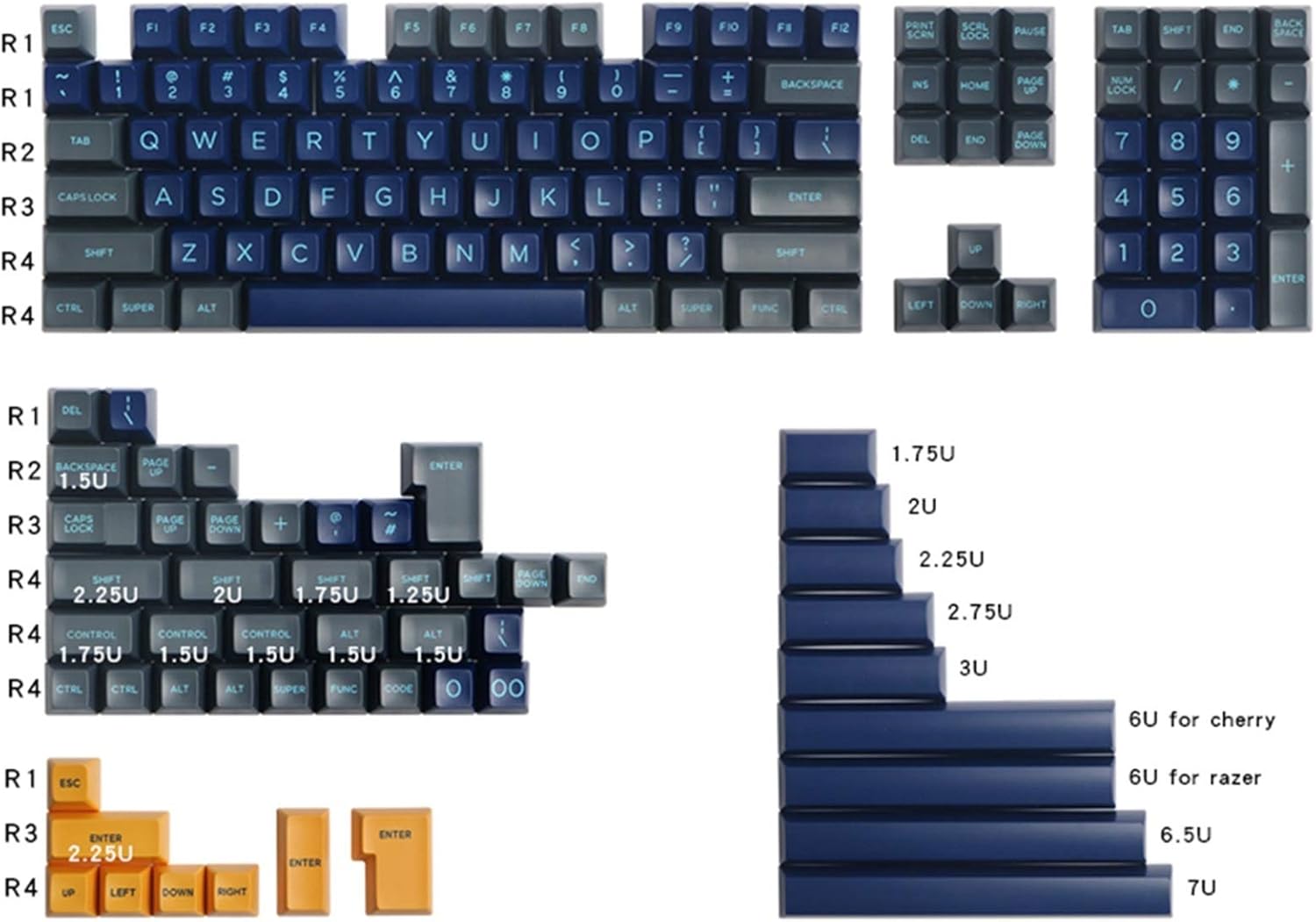 Amazon.com: Keyboard keycaps 159 Keys Blue Grey Yellow ABS Keycaps for ...