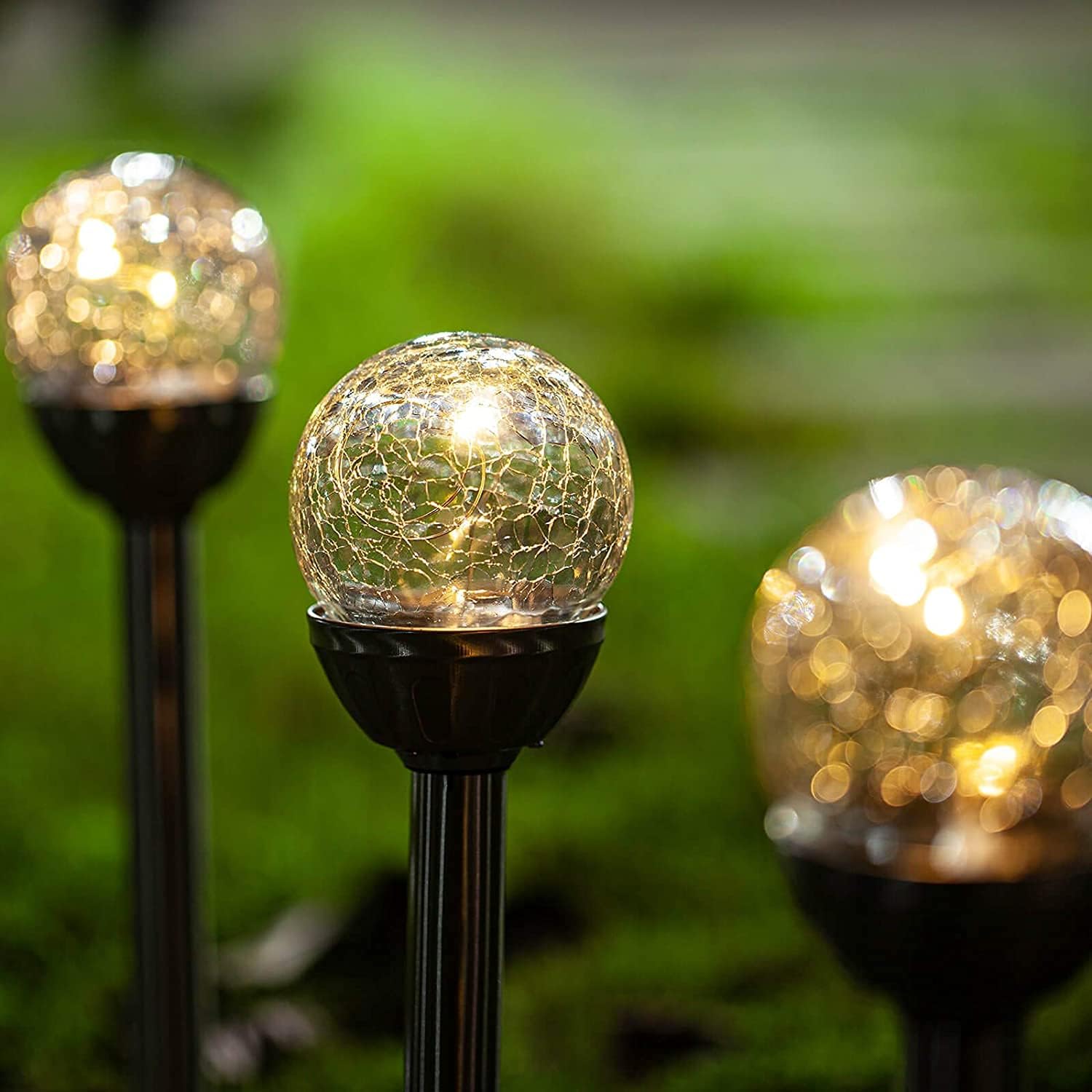 AMZSTAR 4Pack Solar Glass Crackle Ball Pathway Light Outdoor Waterproof ...