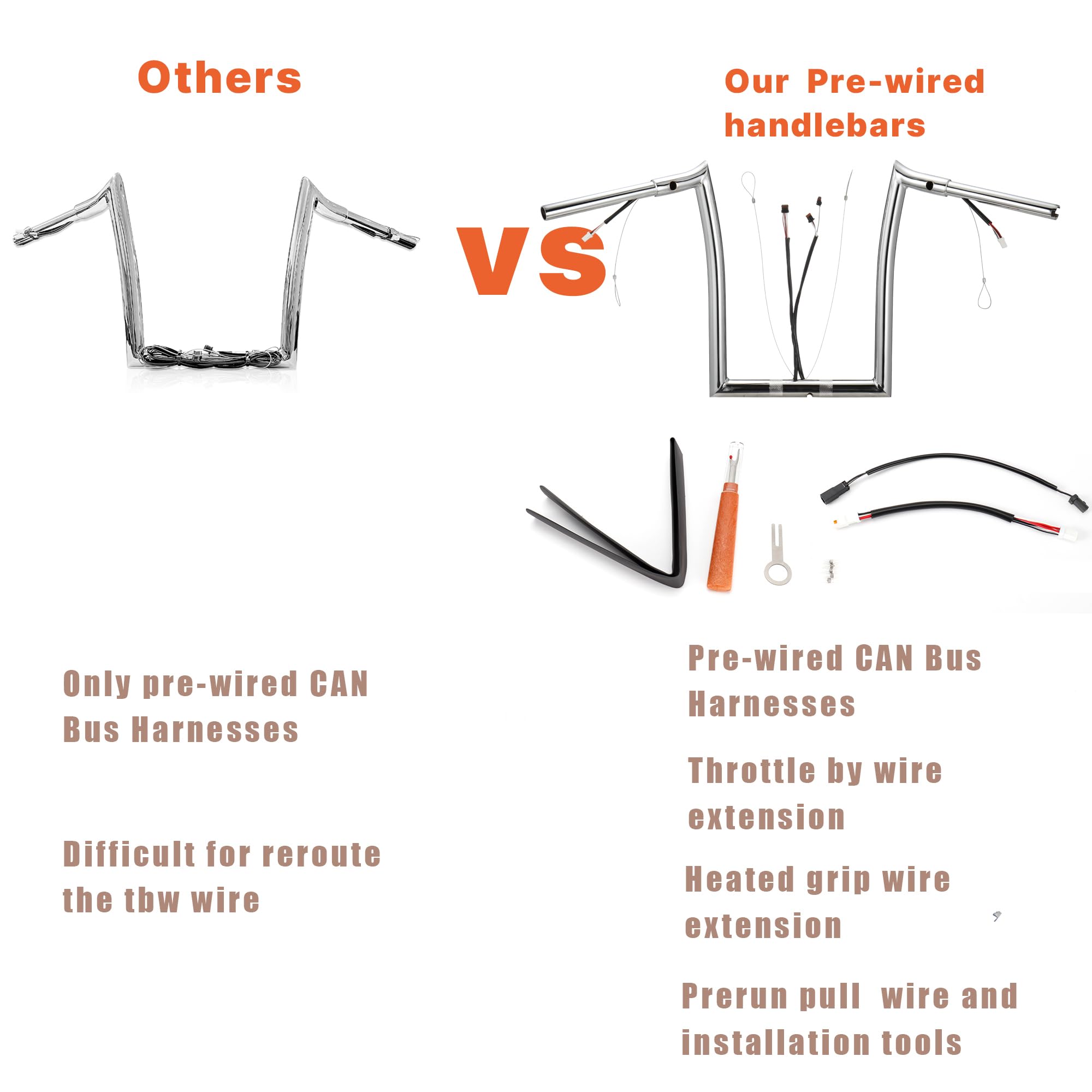 Snapklik.com : Prewired 14" Rise Ape Hangers Road Glide Handlebars Pre ...