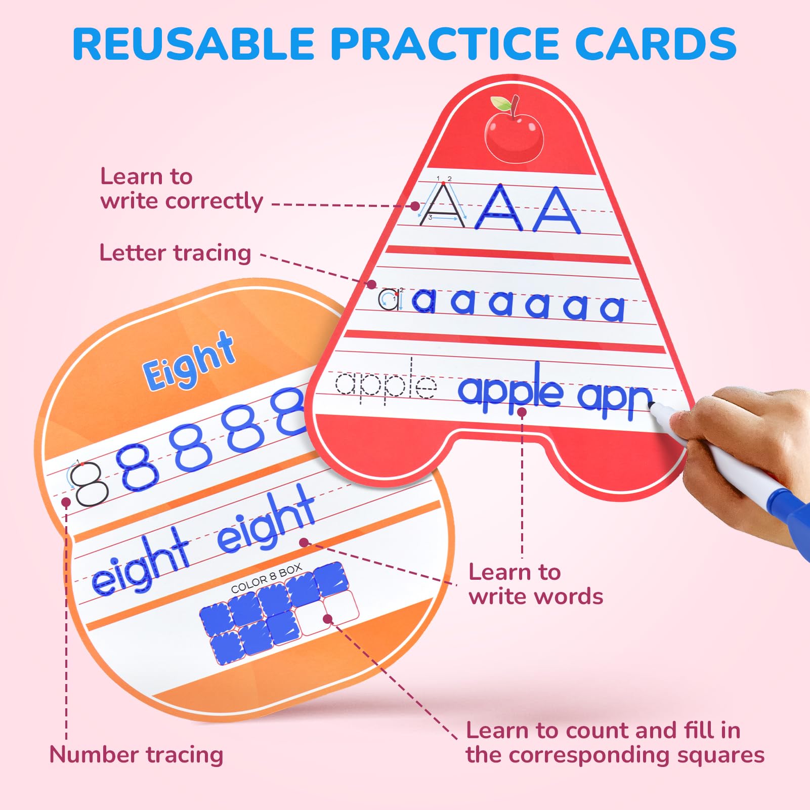 Snapklik.com : 44 Pack Dry Erase Alphabet And Number Flash Cards, Write ...