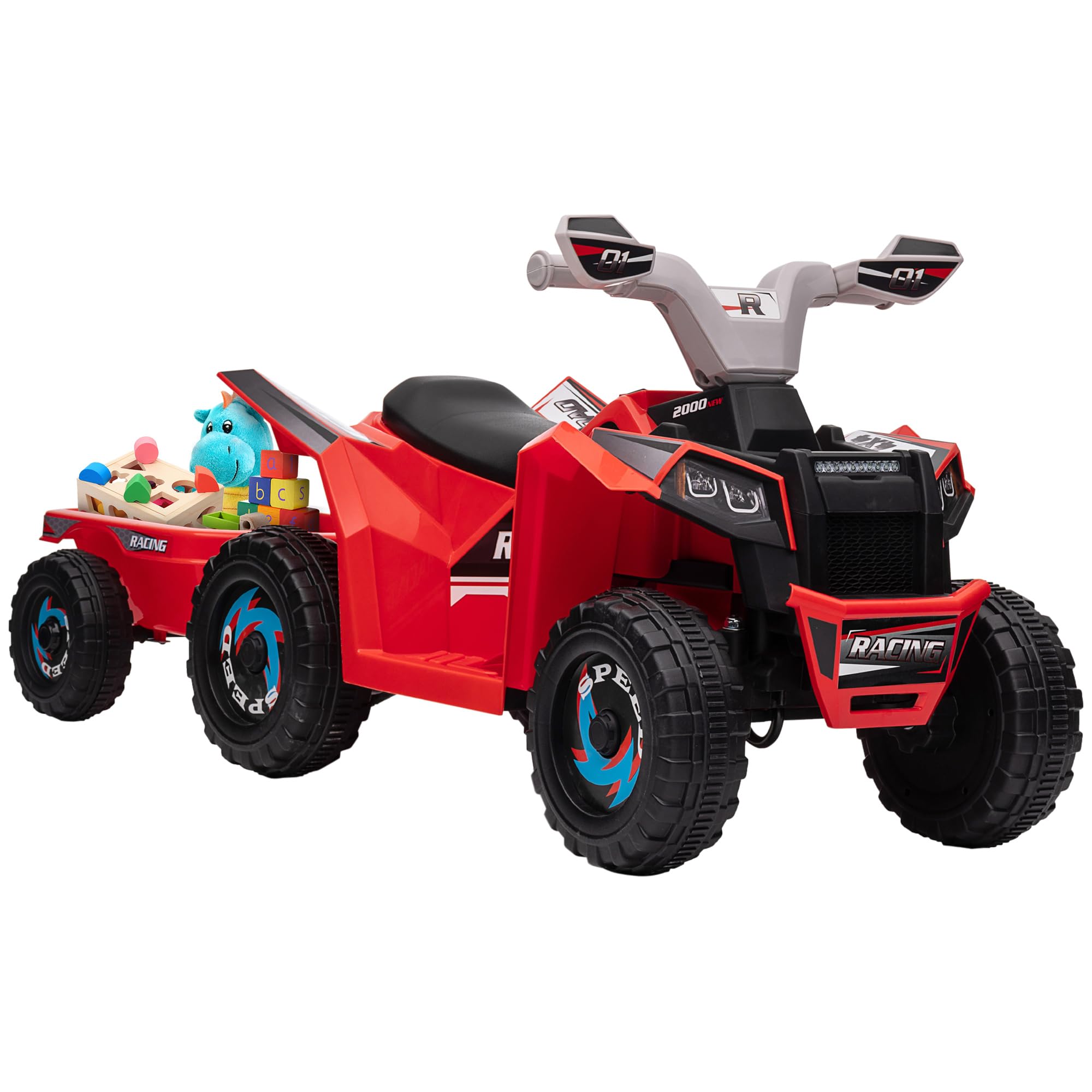 Amazon.com: Aosom Kids ATV Quad Car with Back Trailer, 6V Electric Ride ...