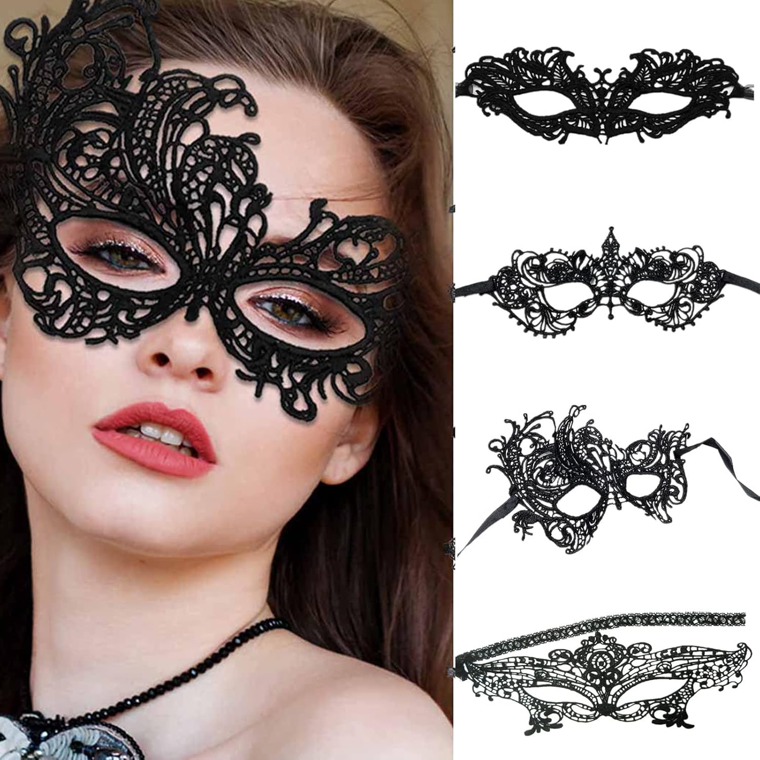 Excefore Women Lace Eye Mask, 4pcs Sexy Masquerade Masks Mysterious ...