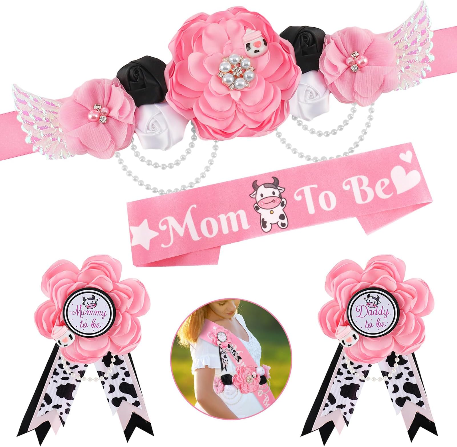 Amazon.com : Wedding Pails Teddy Bear Maternity Sash and Corsage Pin ...