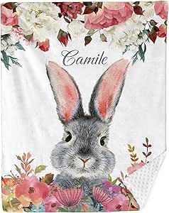 Amazon.com: Rose Bunny Rabbit Personalized Baby Blanket for Boys Girls ...