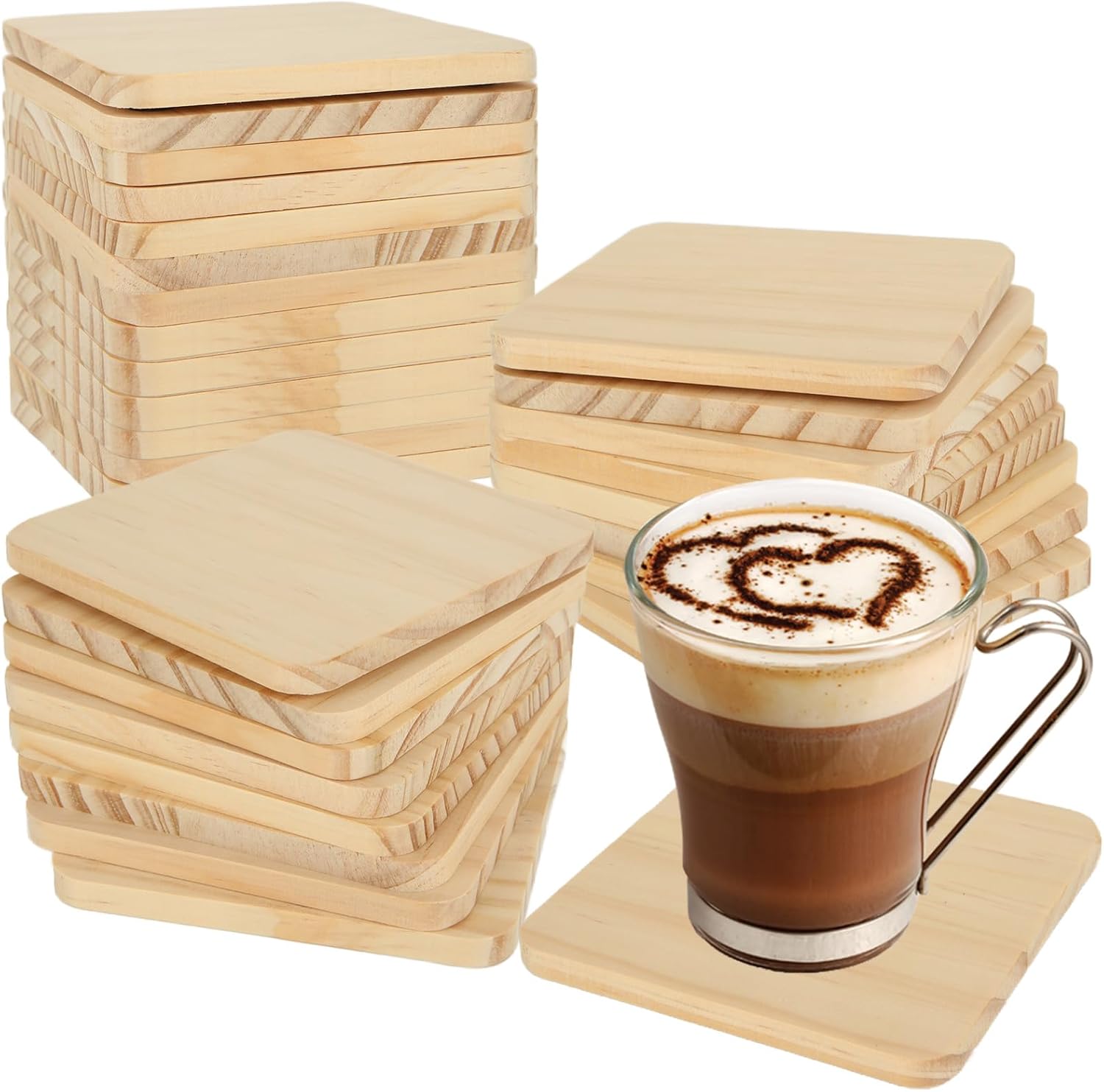 MIVIDE 30PCS Wood Coasters, 10cm Blank Wooden Coasters Bulk, Wooden ...