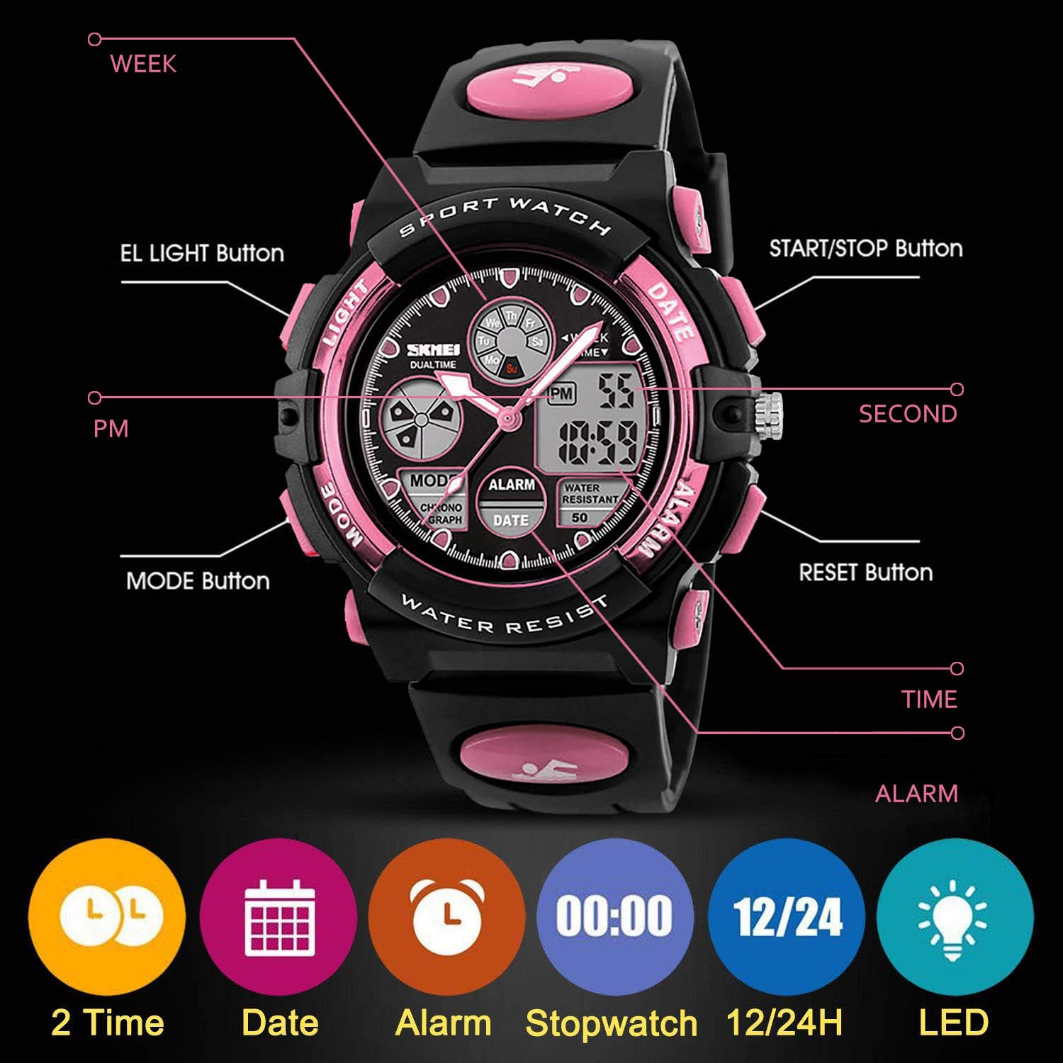 Snapklik.com : Girls Digital Watches Ages Age 5-15, Pink Digital Sports ...