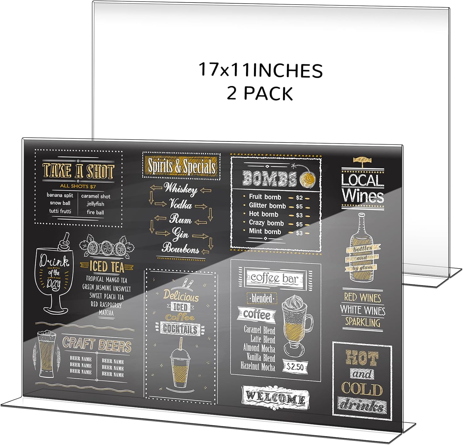 Amazon.com : Motiskyy 2 Pcs 11x17 Inch Acrylic Sign Holder Clear Menu ...