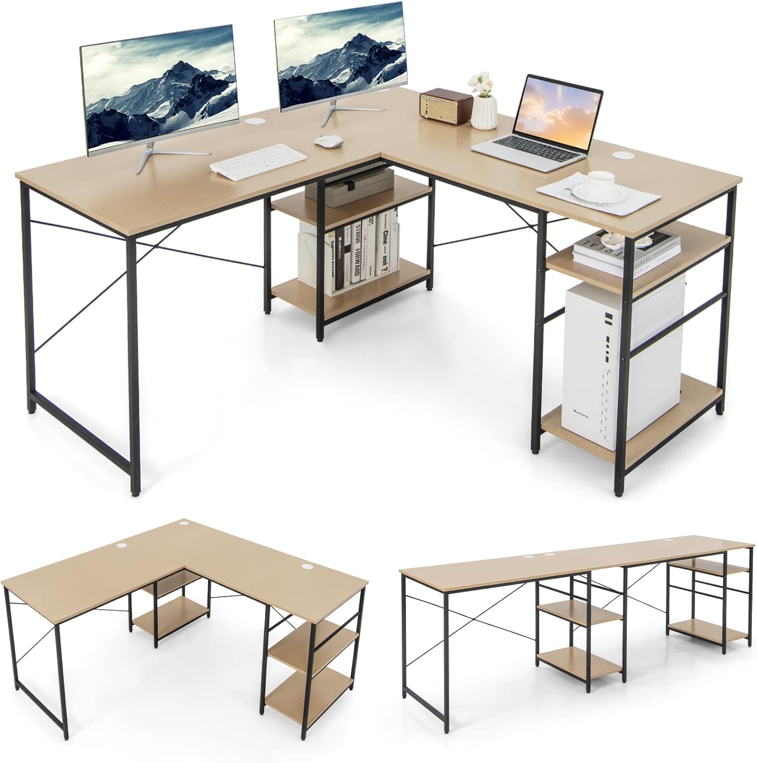 Amazon.com: COSTWAY L-Shaped Corner Desk, Convertible Computer Desk ...