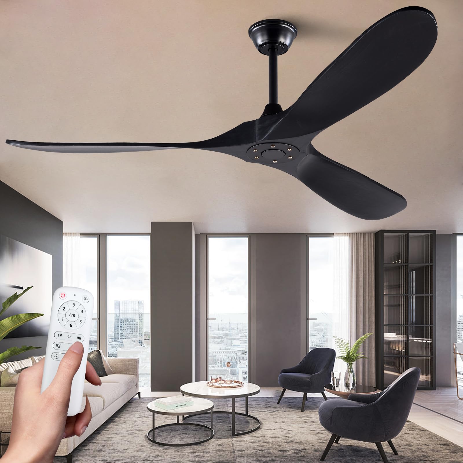 Amazon.com: OMYU 60 Inch Ceiling Fan without Light, Reversible DC Motor Wood Ceiling Fan with ...